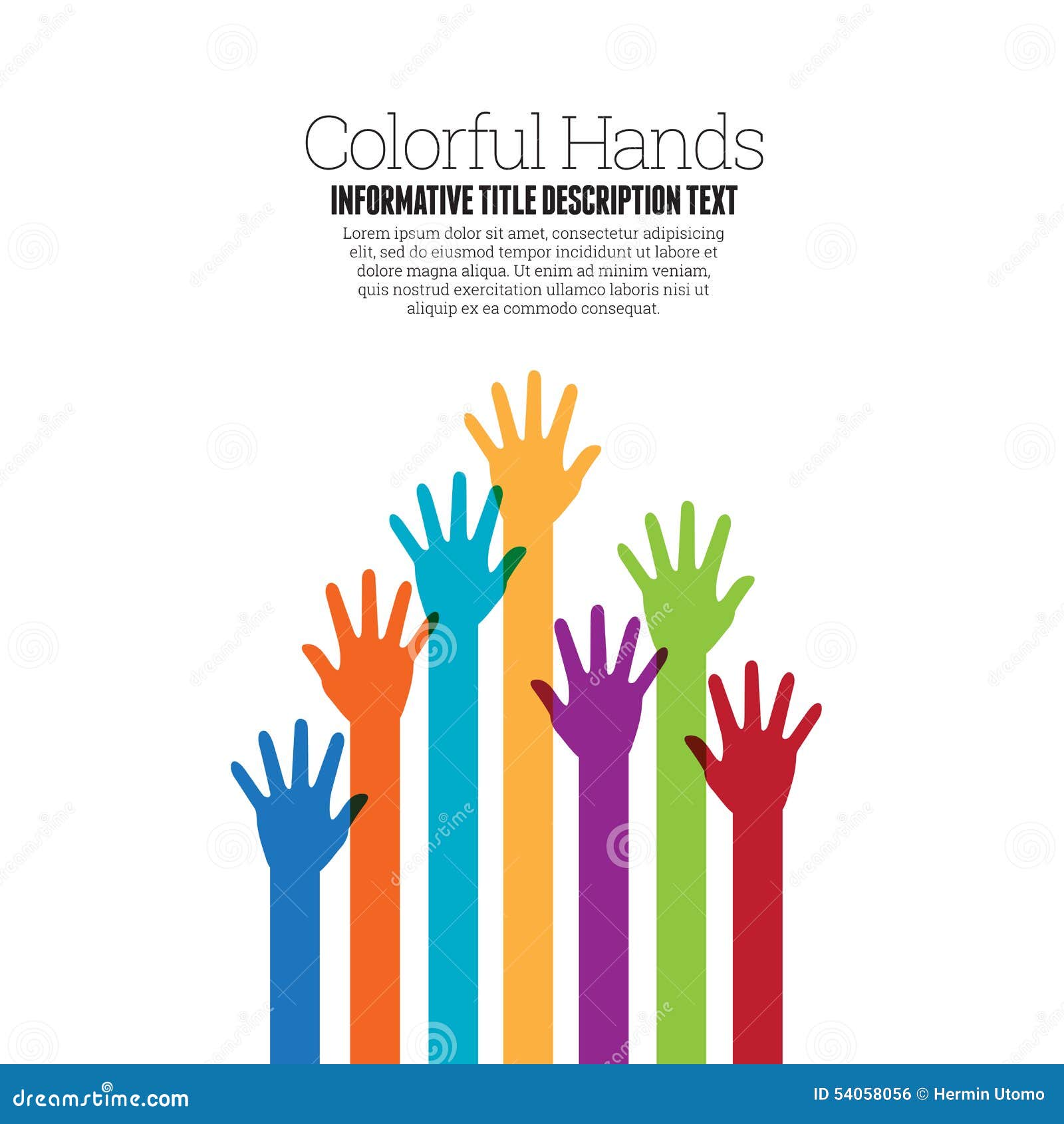 Colorful Hands stock vector. Illustration of people, raised - 54058056