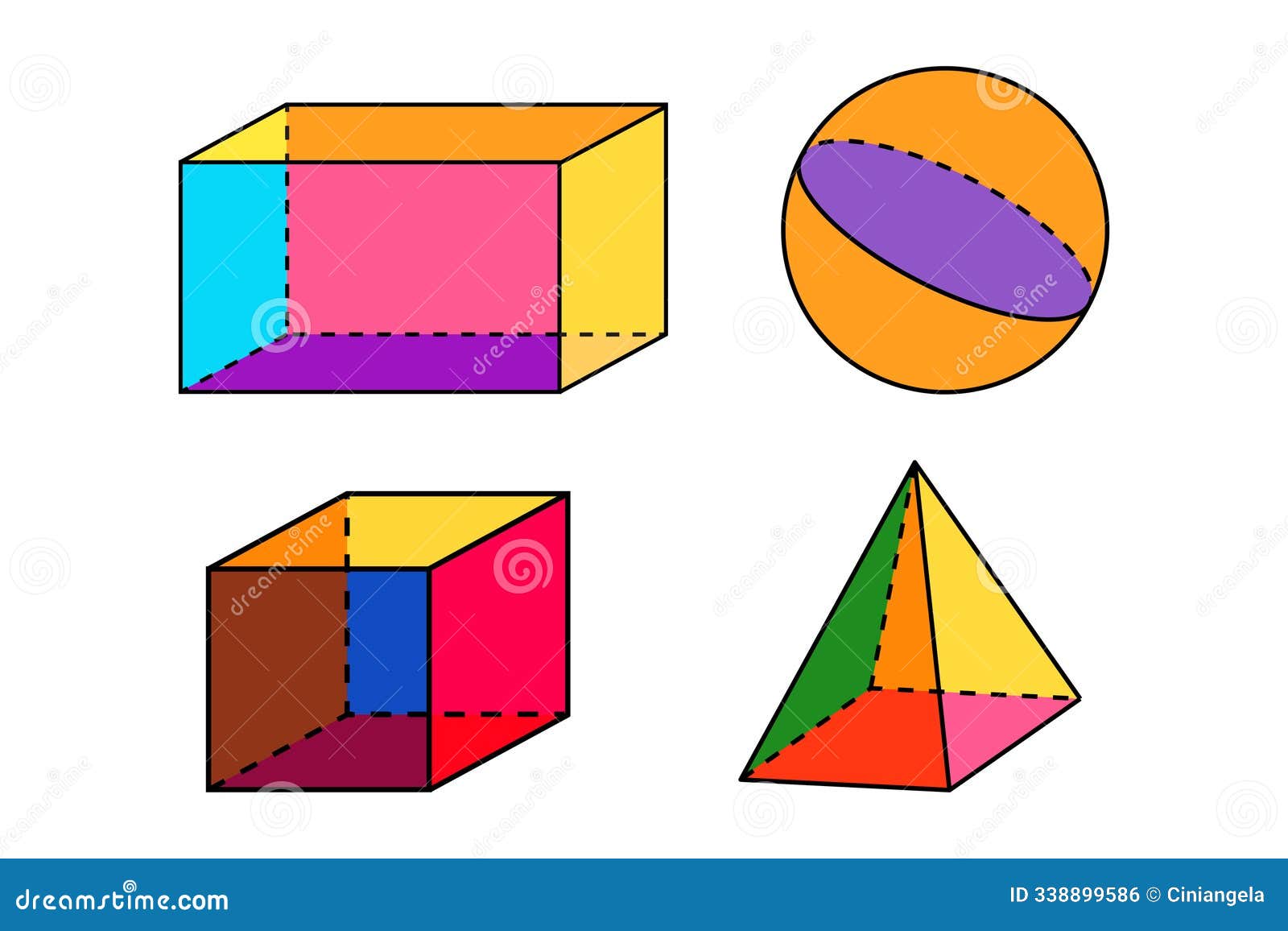 Colorful Happy 3D Geometric Shapes of Sphere, Cube, Cuboid, Pyramid ...