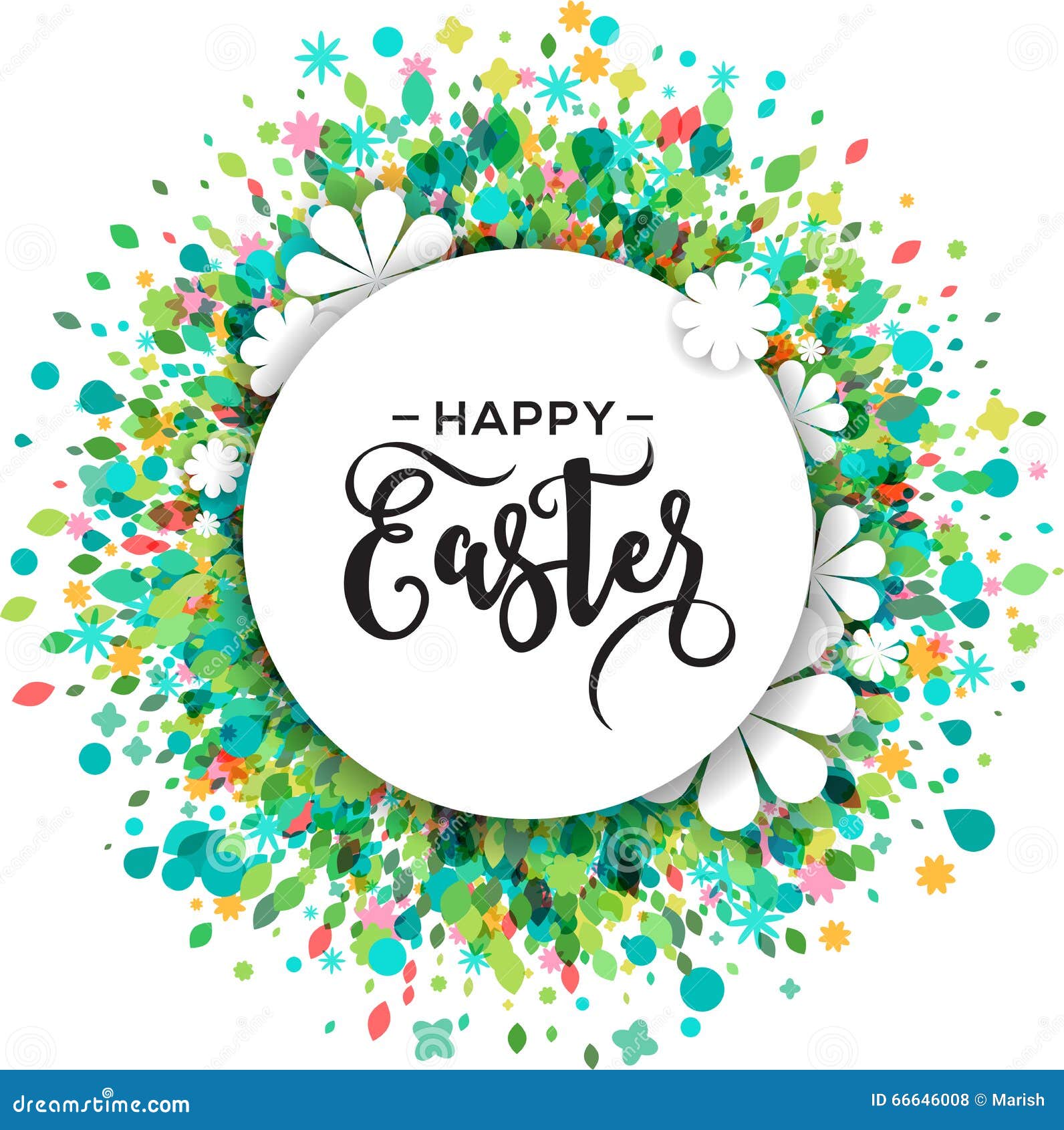 Colorful Happy Easter and Spring Greeting Card, Poster with Flowers ...