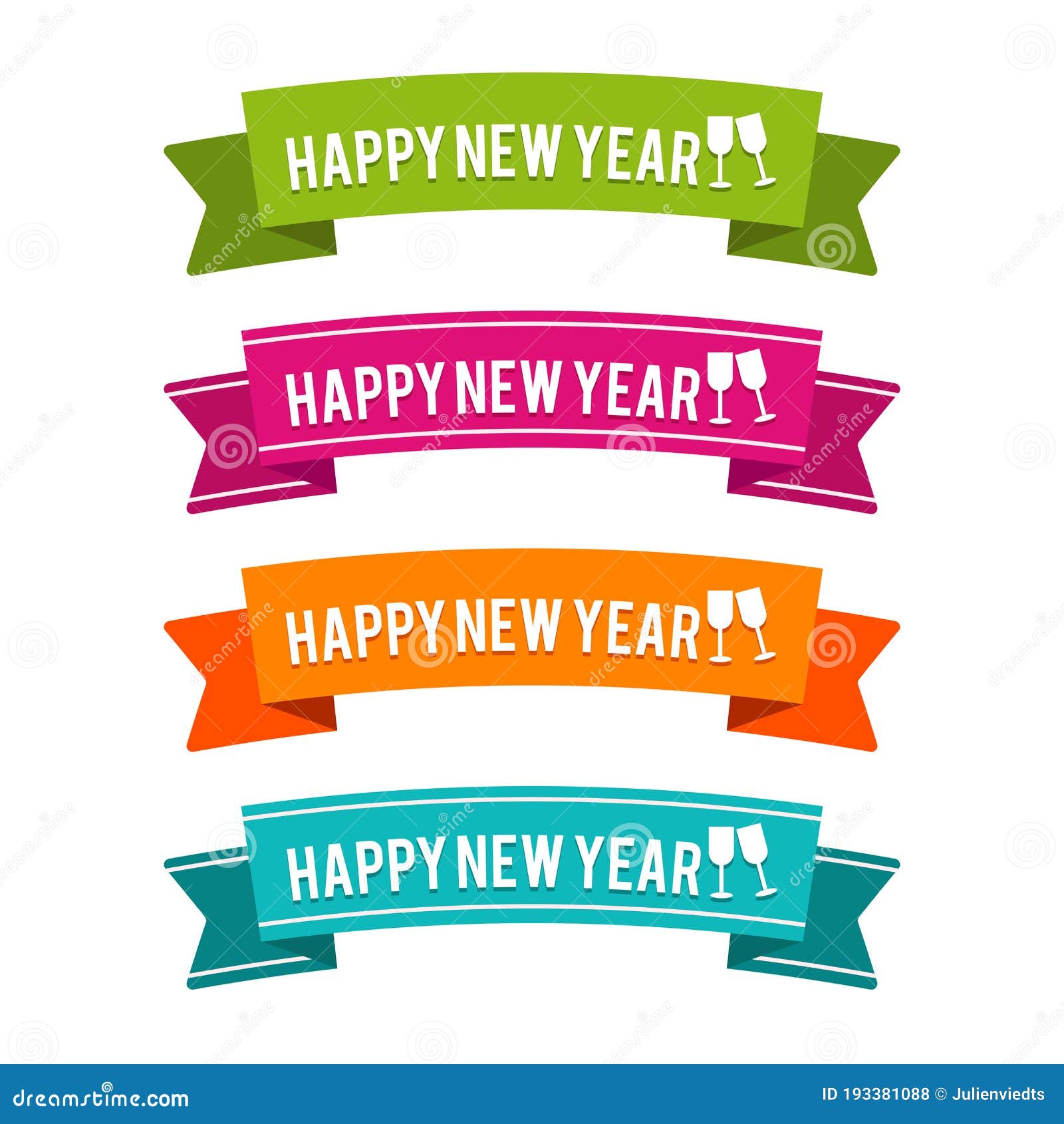 Colorful Happy New Year Ribbons on White Background Stock Illustration ...