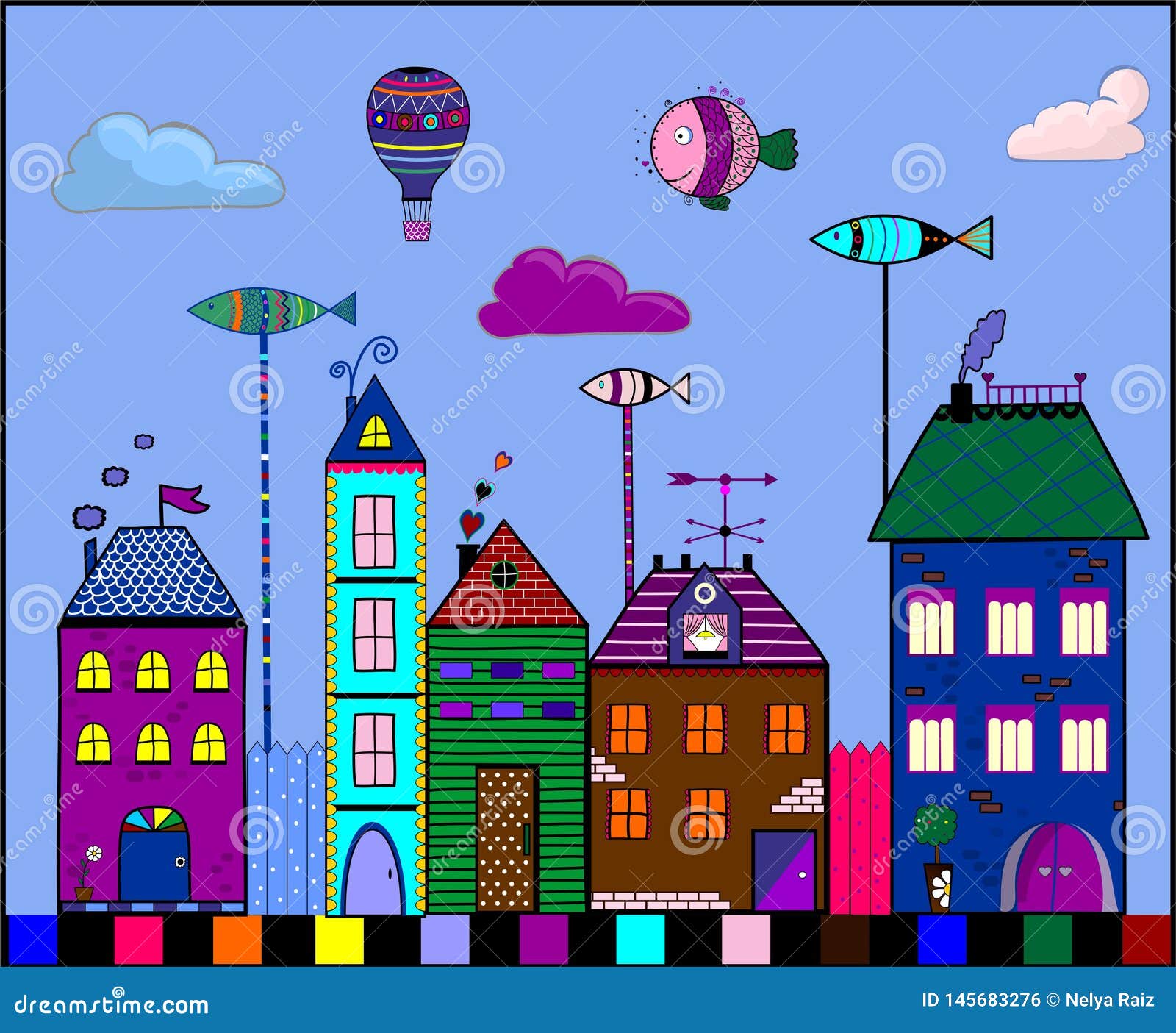 Colorful Houses. Doodle Design. Vector Illustration Stock Illustration ...