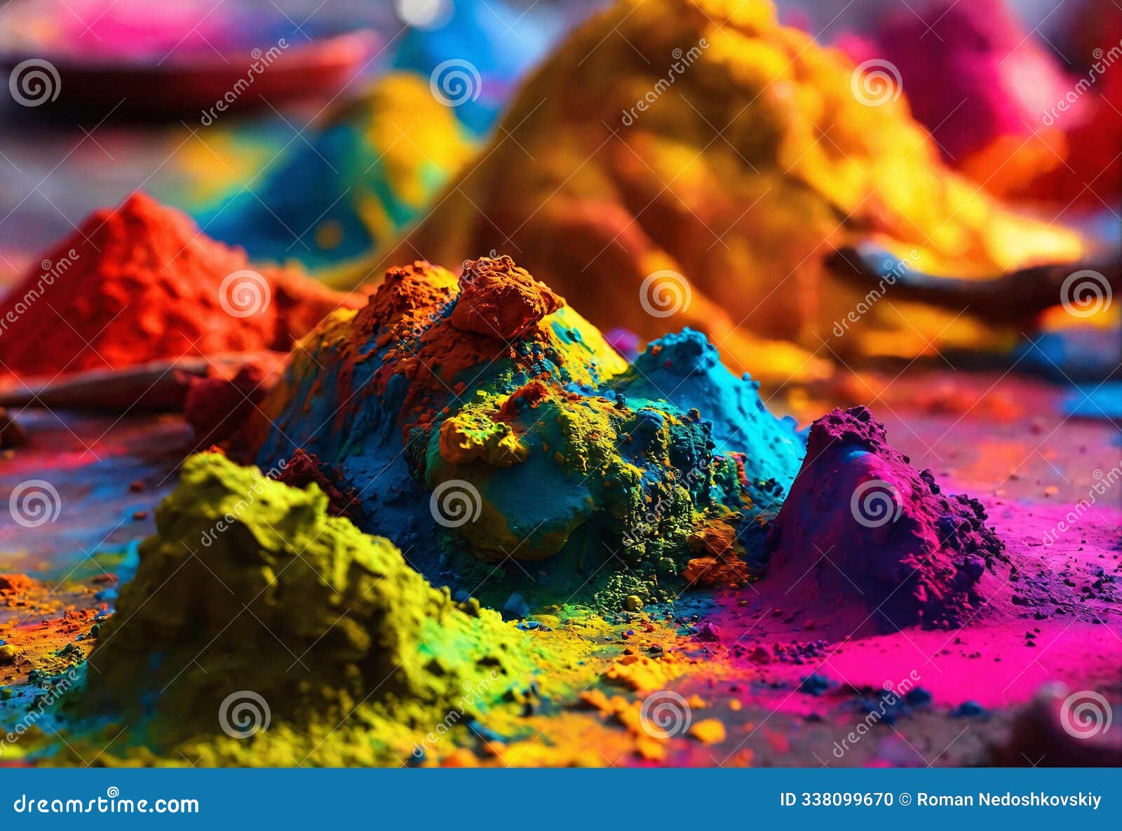 Colorful Heaps With Holi Colors. Powder In The Air. Stock Photography ...