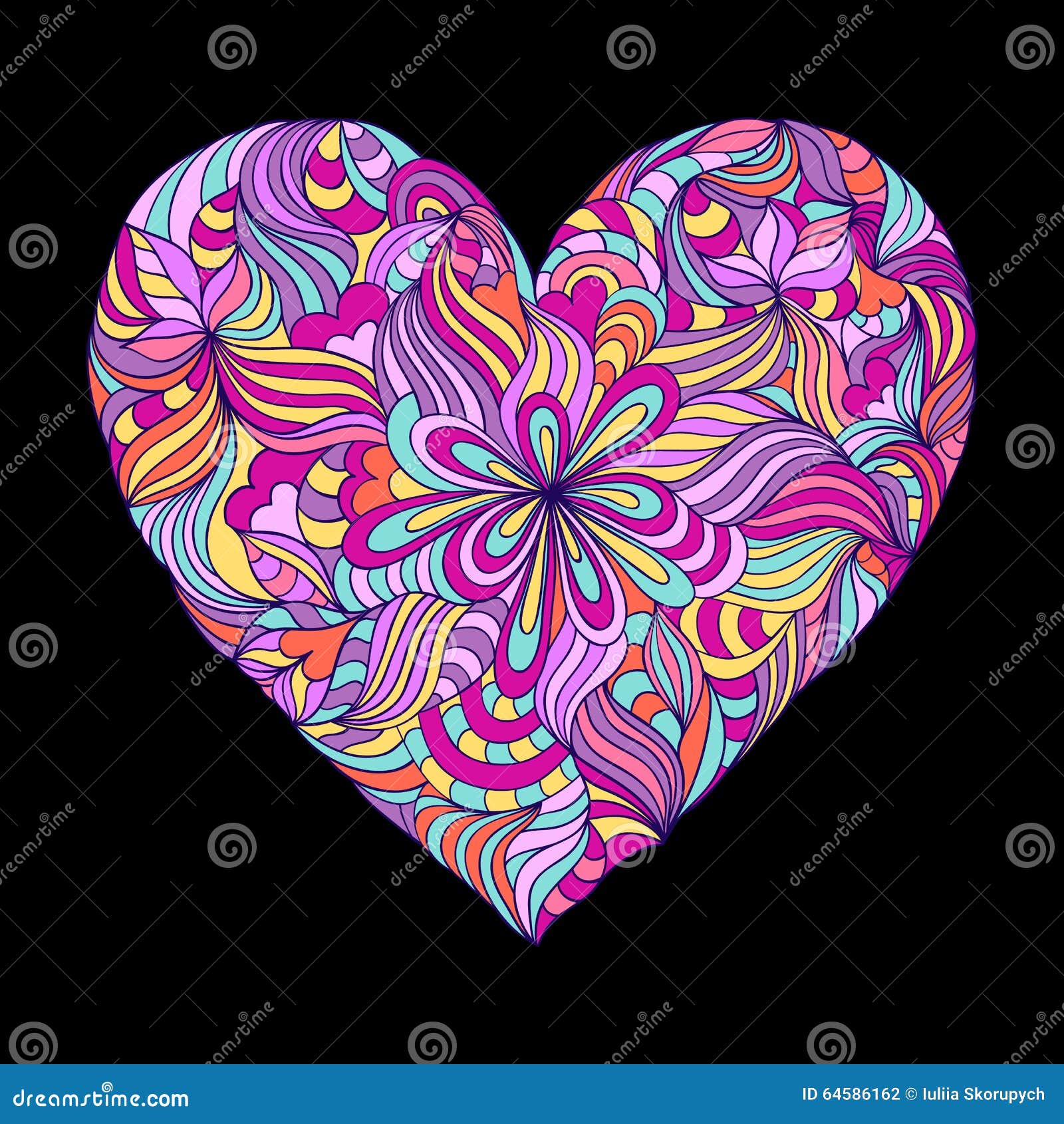 Colorful Heart on Black Background Stock Vector - Illustration of ...