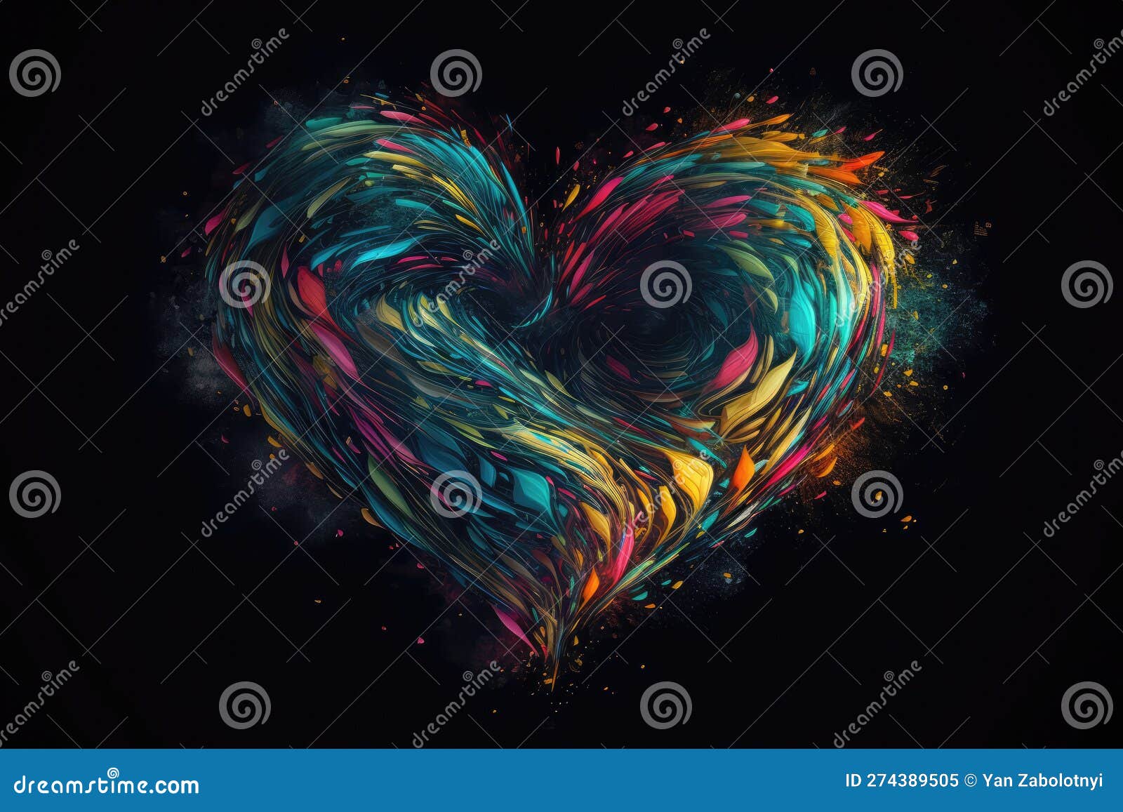 Colorful Heart Icon Black Background. Generative AI Stock Illustration ...