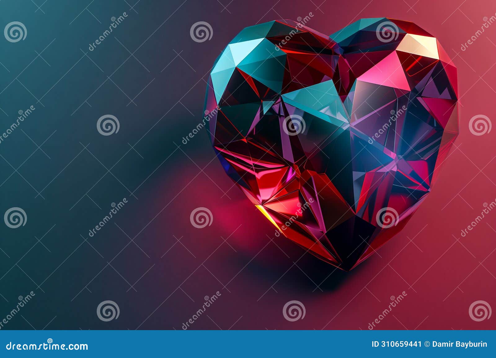 A Colorful Heart Made of Triangles on a Red and Blue Background Stock ...