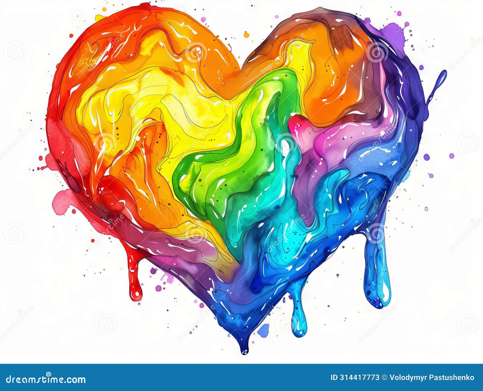 A Colorful Heart with Paint Drips on it Stock Image - Image of splash ...