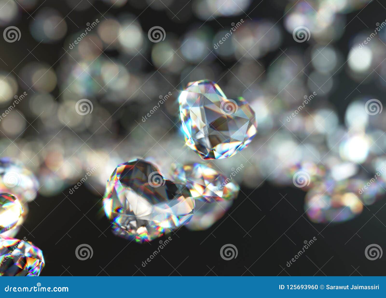 Heart Shape Diamond Falling with Light Bokeh, 3d Rendering. Stock ...