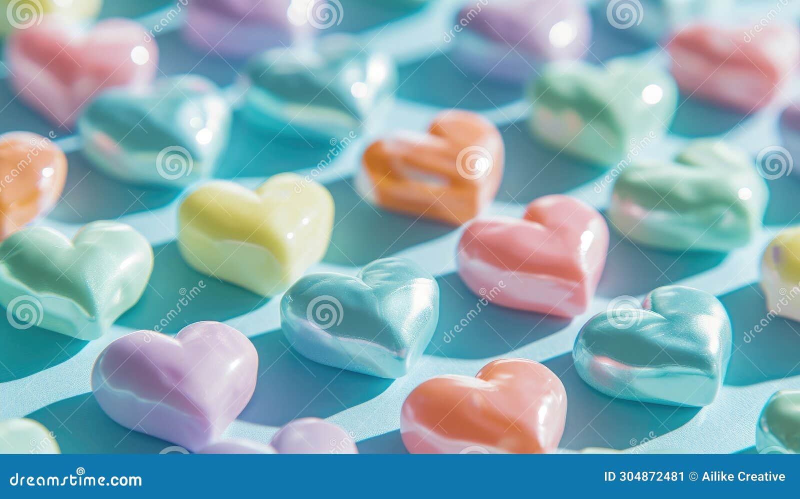 Colorful Heart Shaped Candies on Blue Background Stock Illustration ...