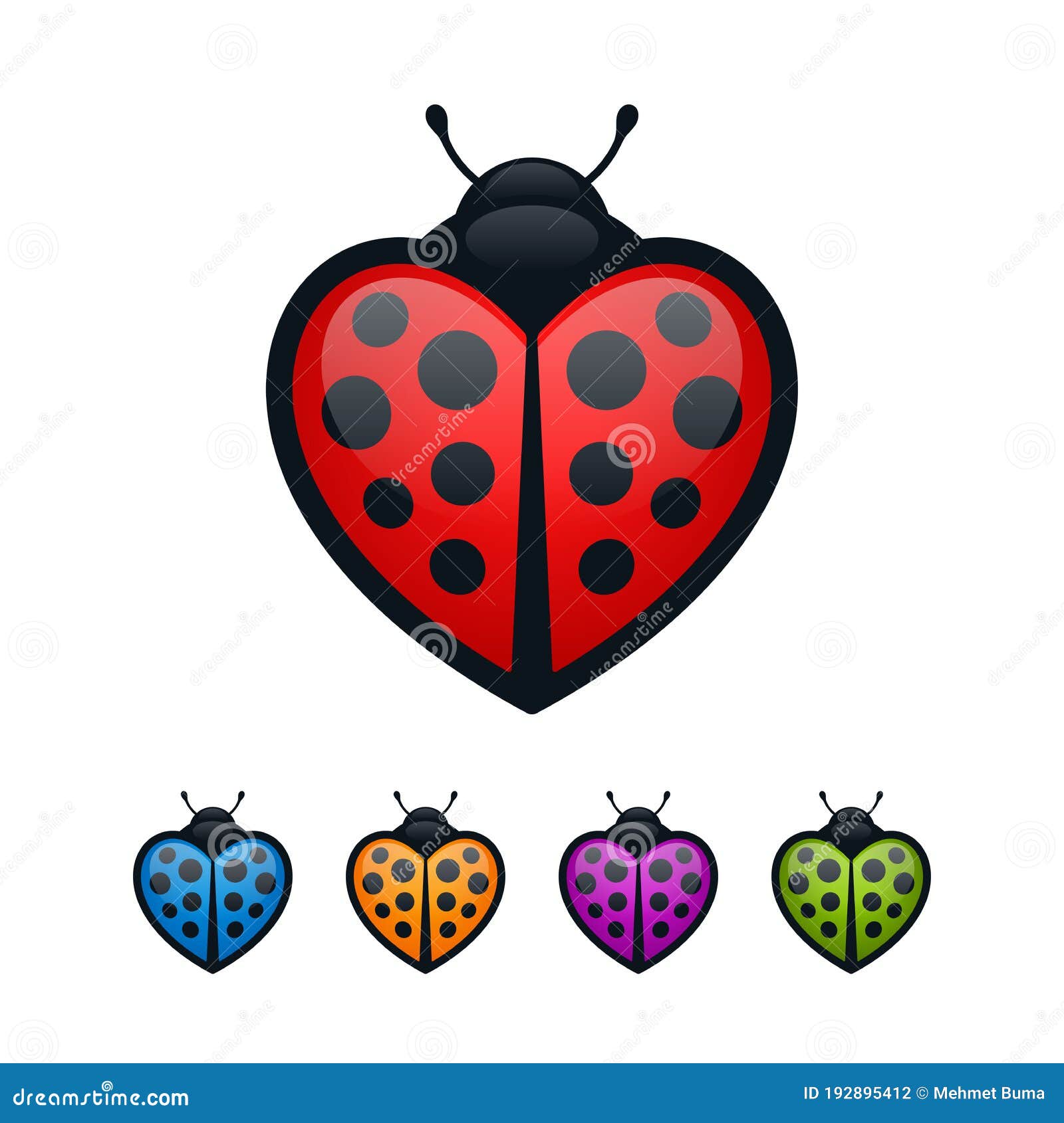 Colorful Heart Shaped Ladybugs Icon Set Stock Vector - Illustration of ...