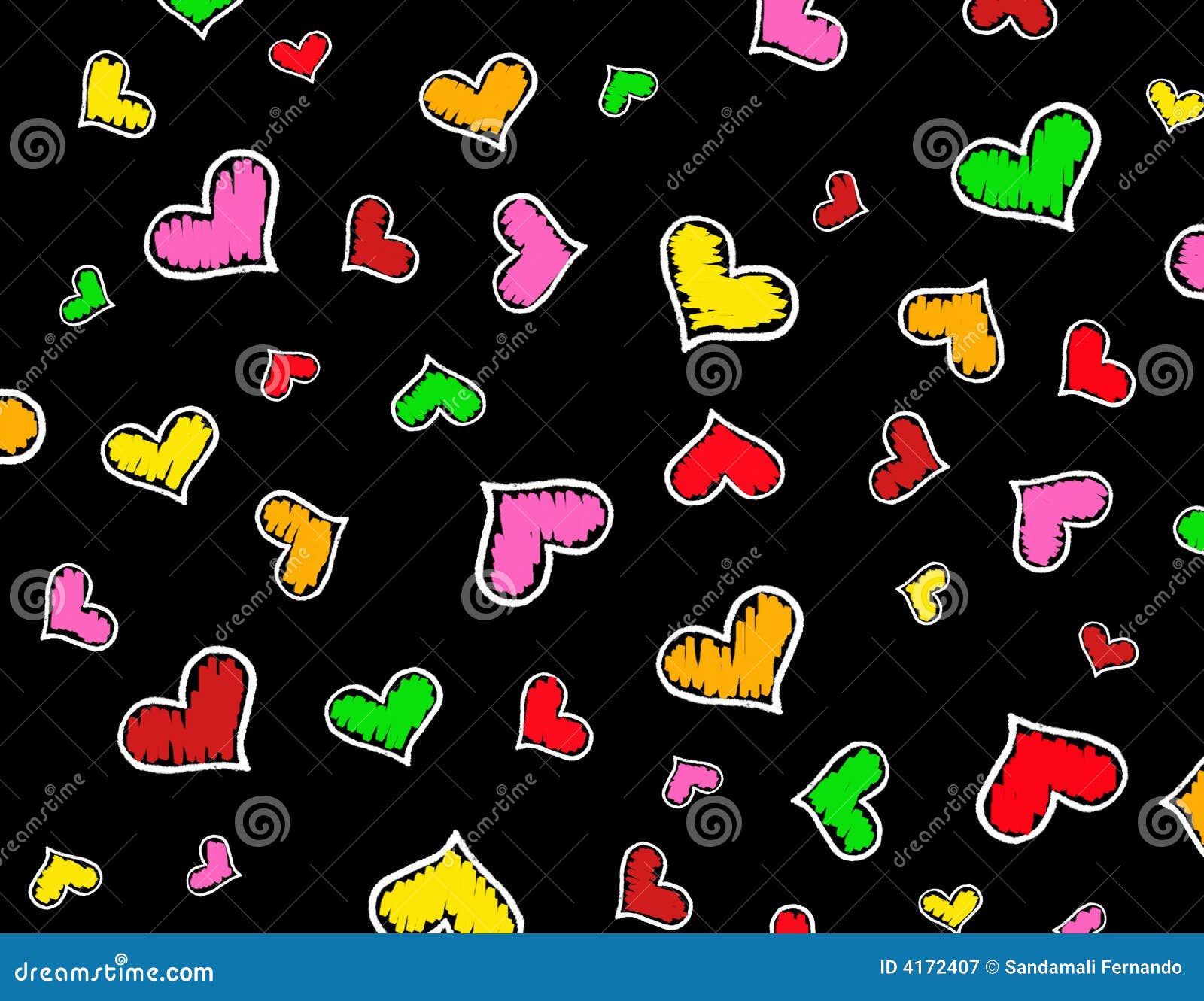 Six Colorful Hearts, Handdrawn Style, Isolated White Background ...