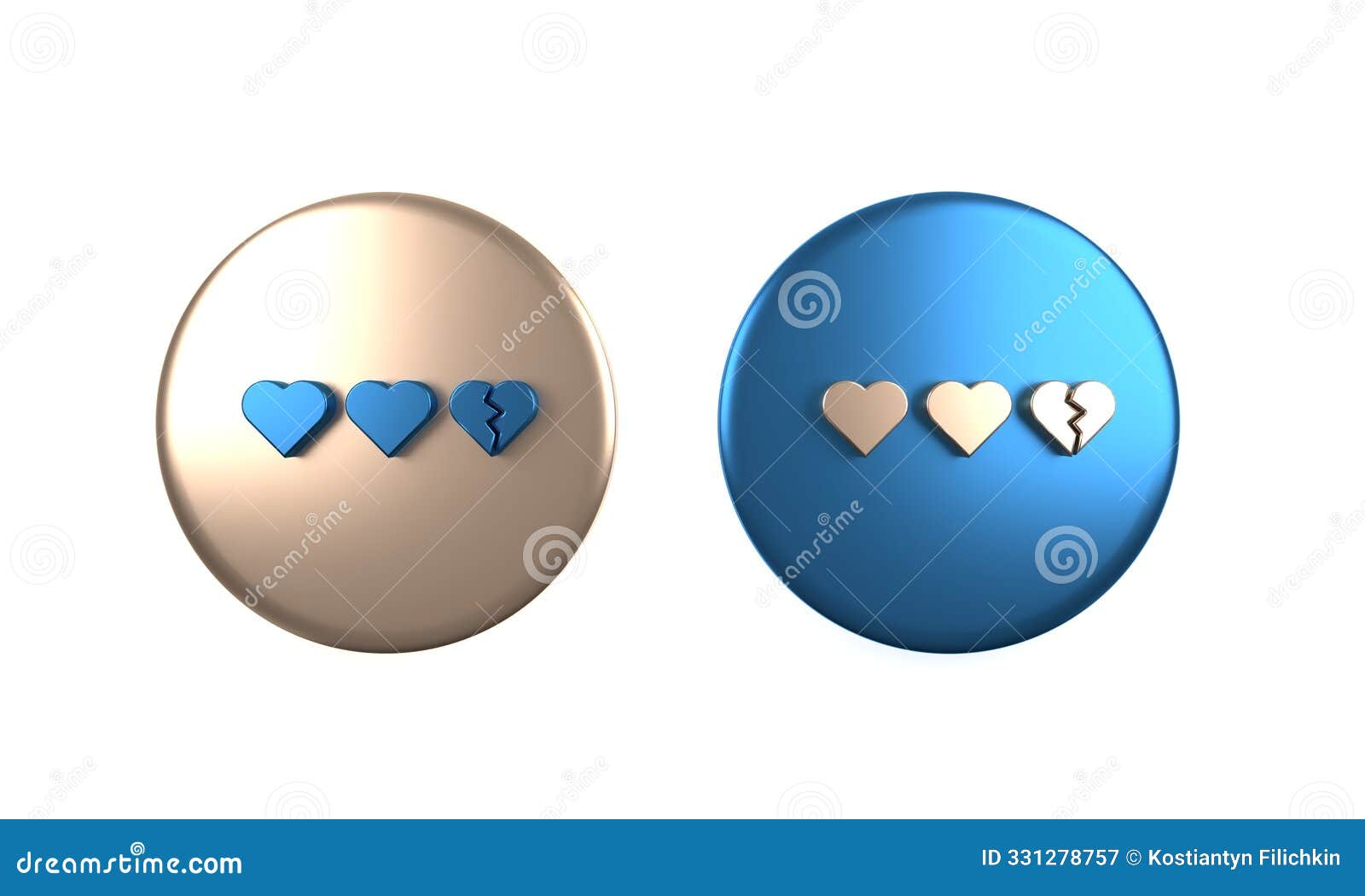 Colorful Hearts for Game Icon Isolated on White Background. Circle ...