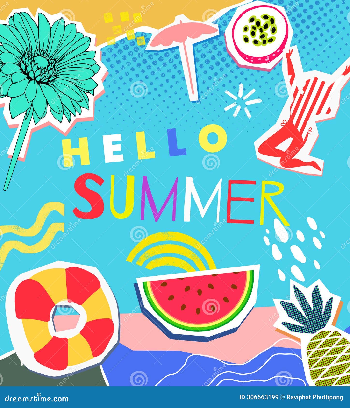 Collage Design with Summer Vibes Background Stock Illustration ...