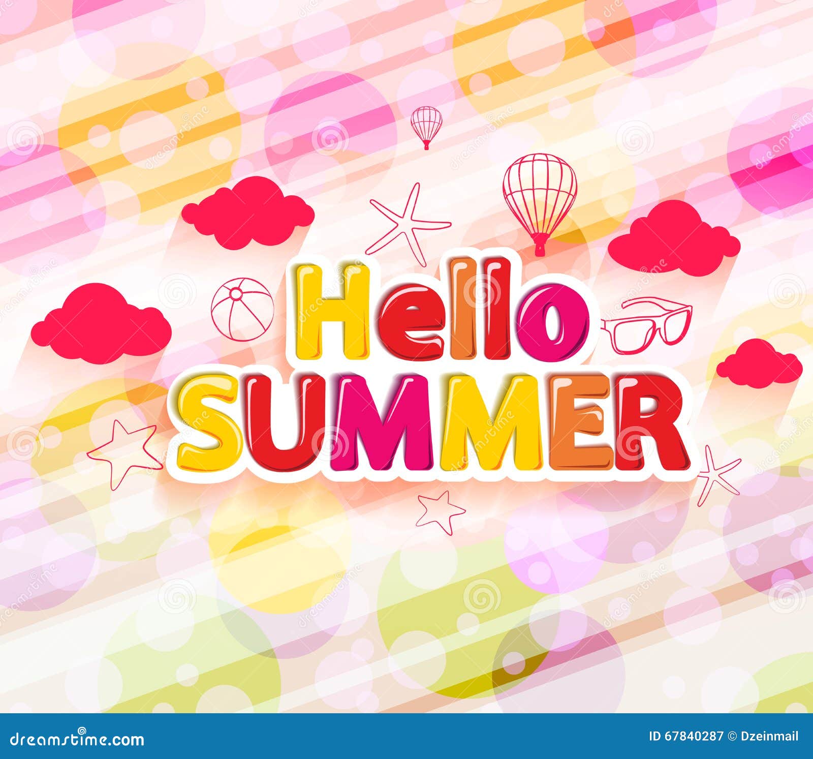 Colorful Hello Summer with Summer Icons in an Abstract Circle Stock ...