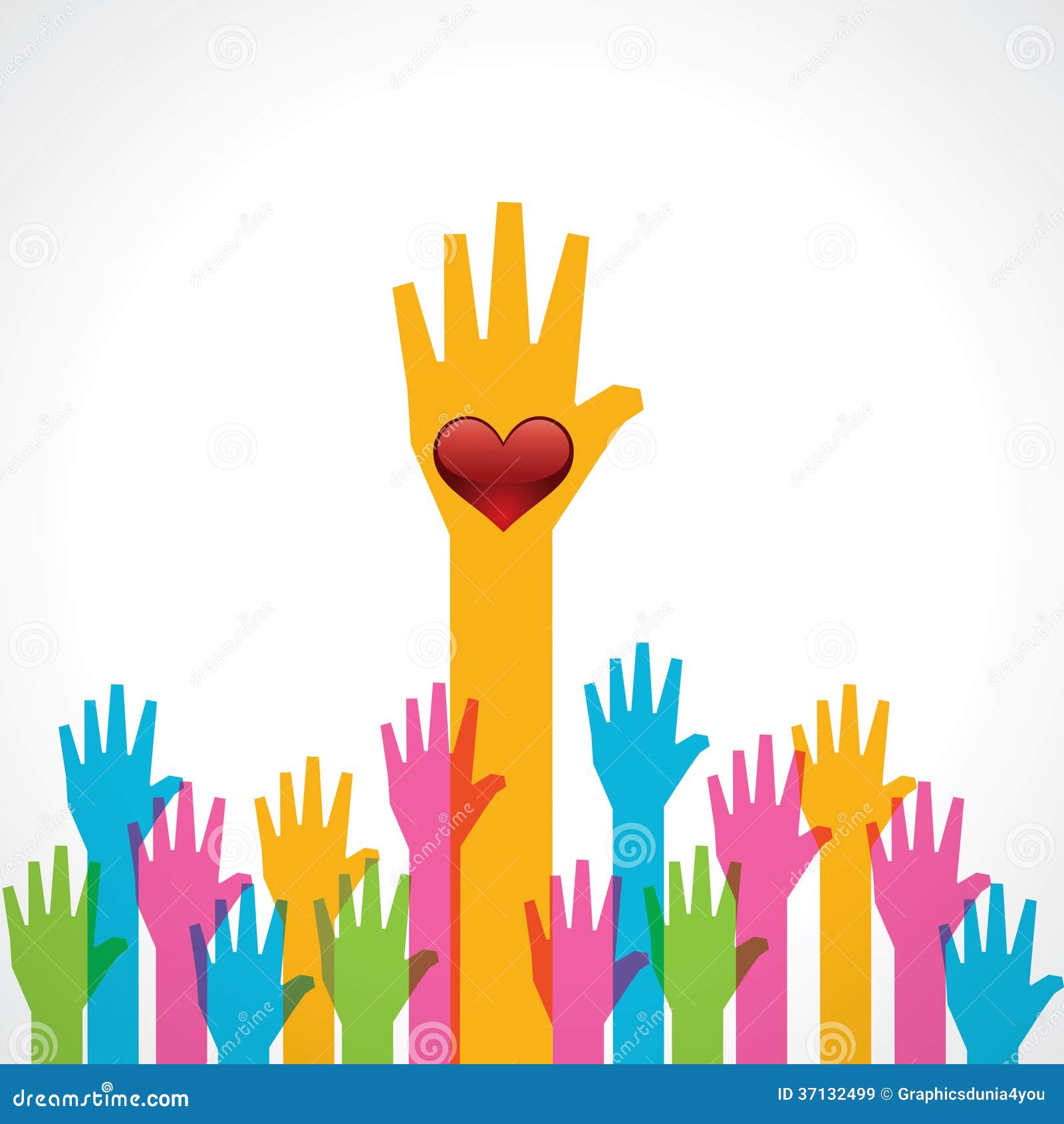Colorful Helping Hand with Heart Stock Vector - Illustration of female ...