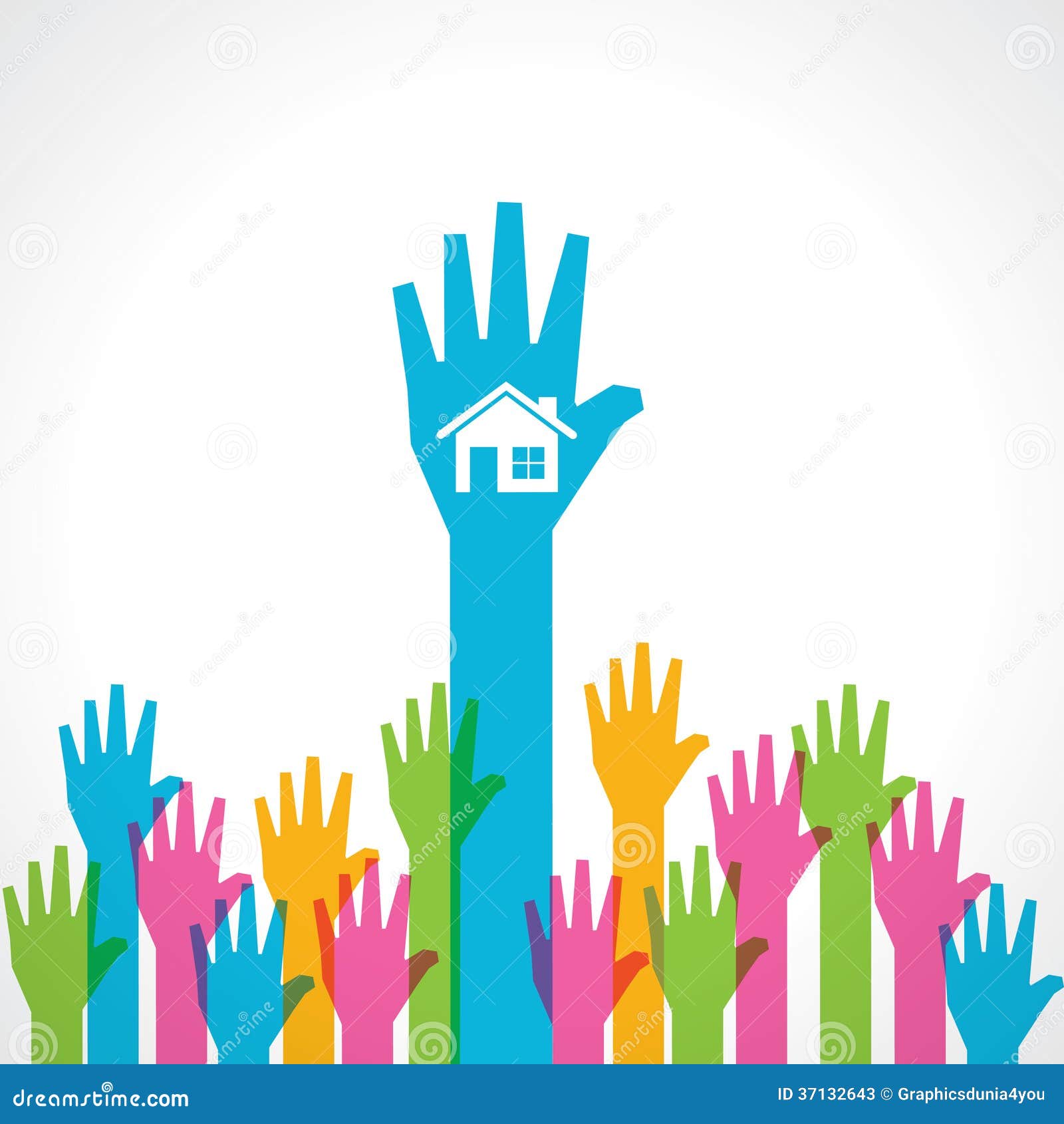 Colorful Helping Hand with Home Icon Stock Vector - Illustration of ...