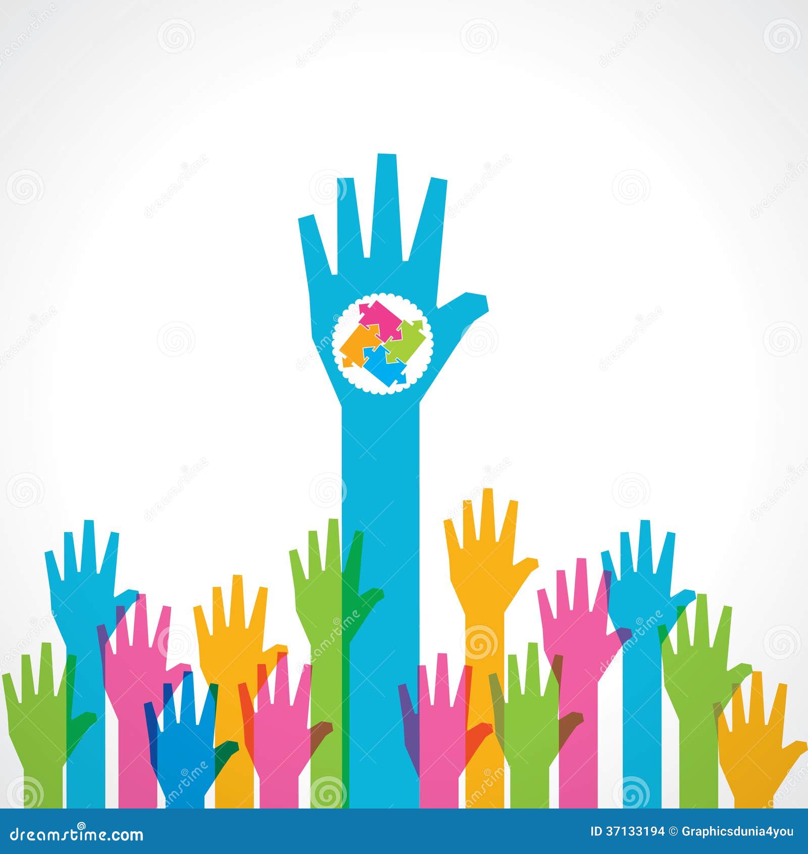 Colorful Helping Hand with Puzzle Pieces Stock Vector - Illustration of ...