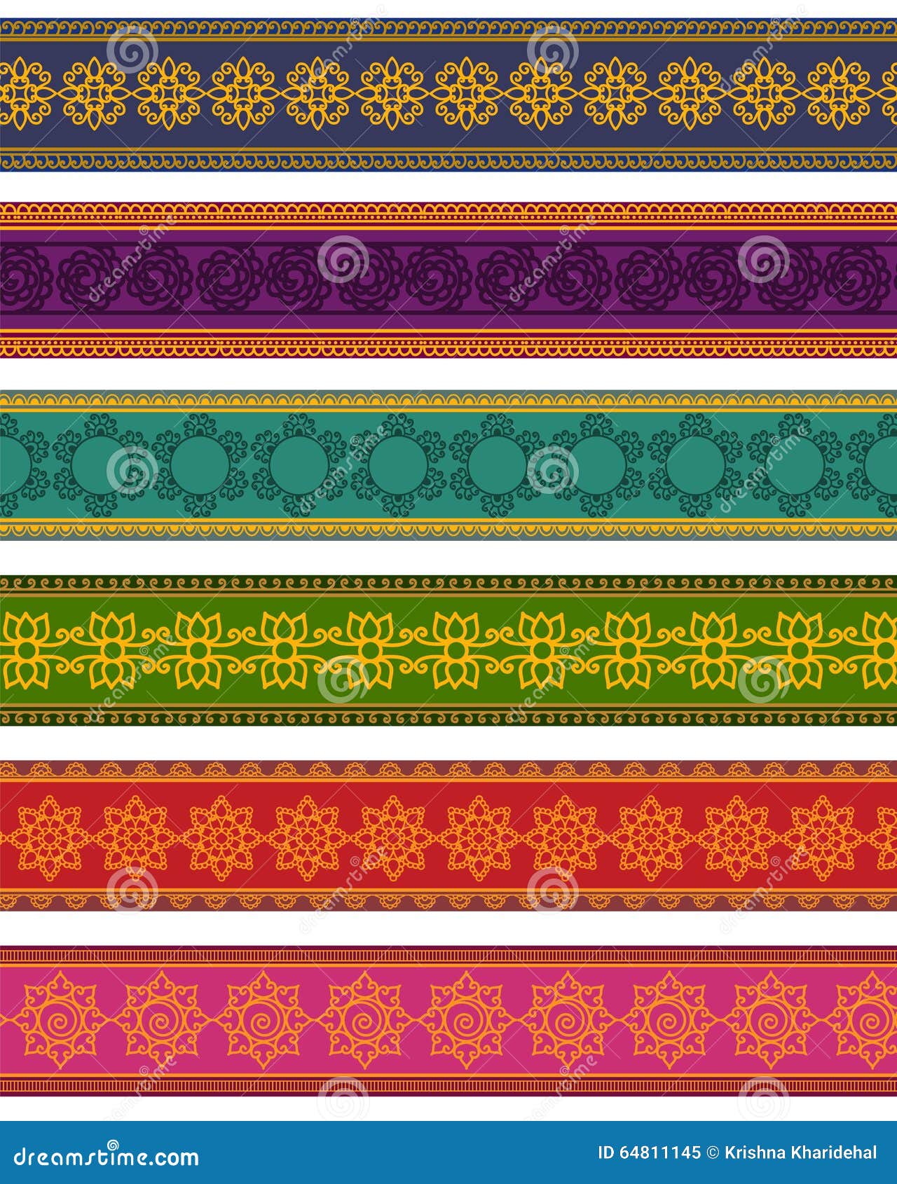 Colorful Henna Borders stock vector. Illustration of sari - 64811145