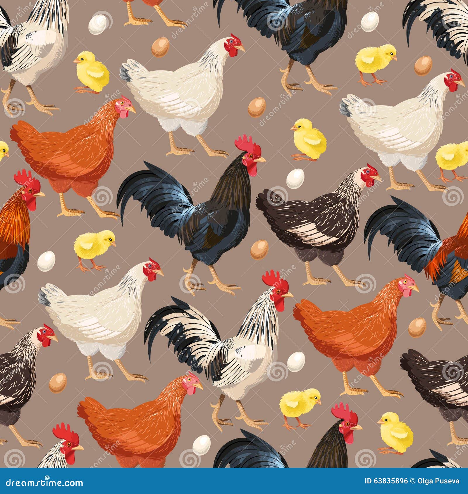 Colorful hens seamless stock vector. Illustration of seamless - 63835896