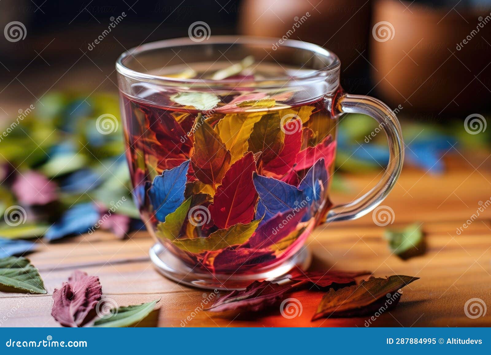Colorful Herbal Tea Leaves Steeping in a Cup Stock Illustration ...