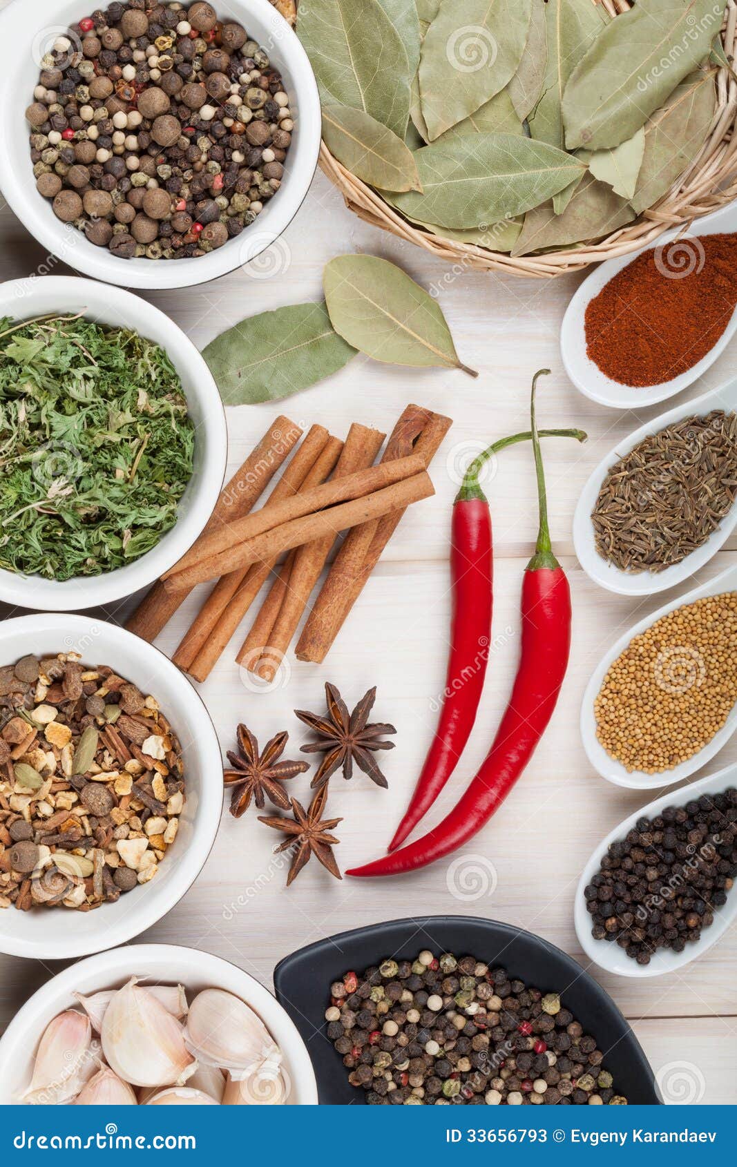 Colorful Herbs and Spices Selection Stock Image - Image of powder ...