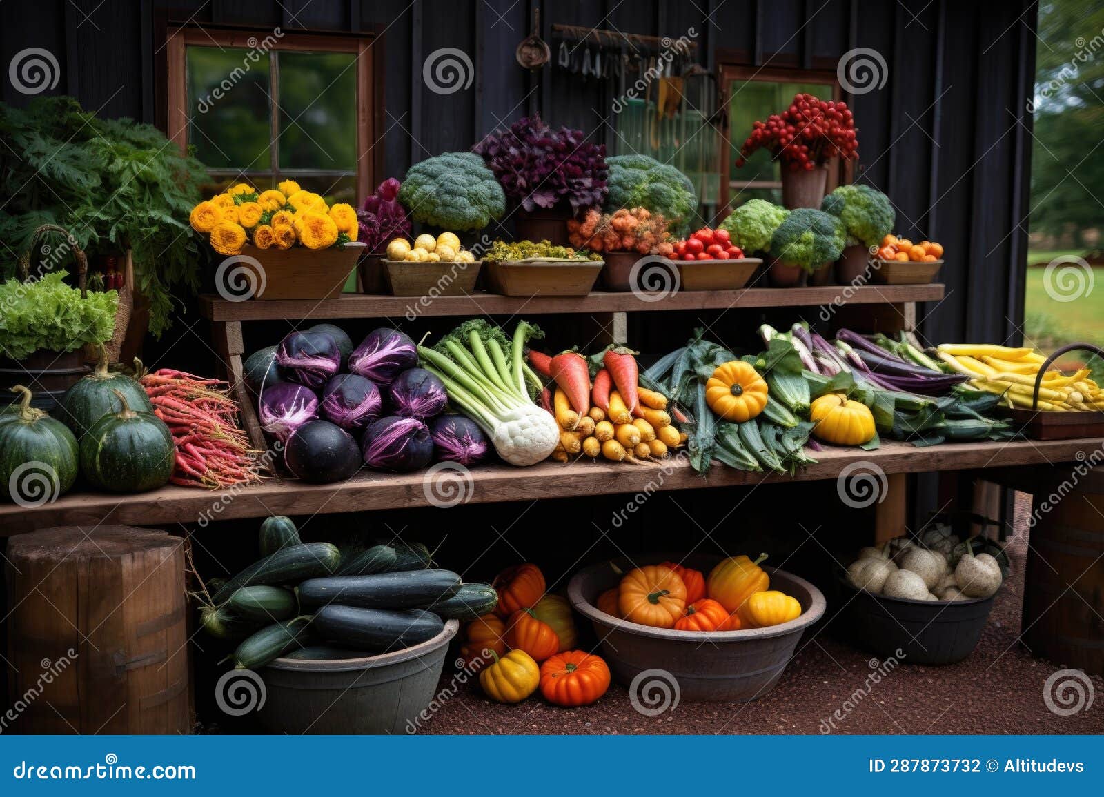 Colorful Heritage Vegetables on a Farm Stand Stock Photo - Image of ...