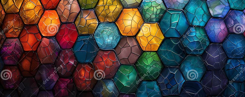 Colorful Hexagonal Pattern with Vibrant Textures and Cracked Surfaces ...