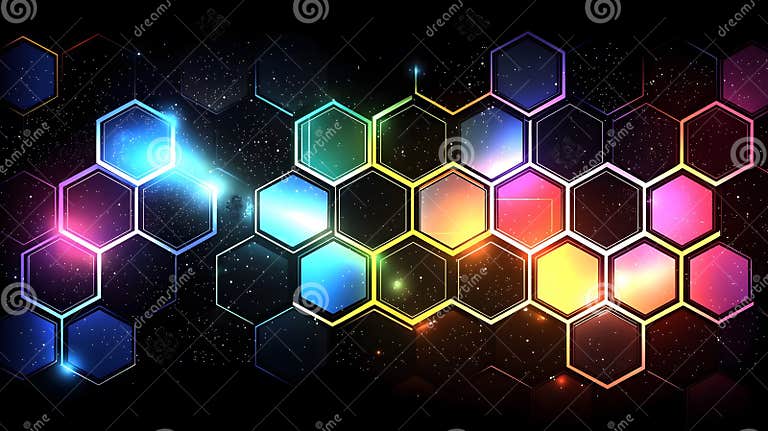 Colorful Hexagonal Patterns with Glowing Effects. Stock Photo - Image ...