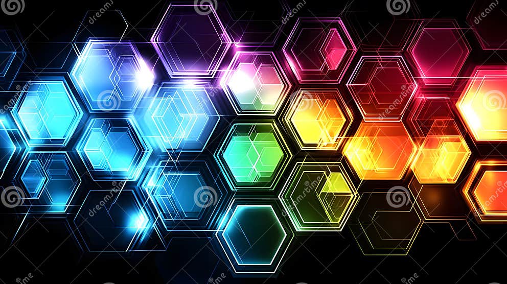 Colorful Hexagonal Shapes with Glowing Effects Stock Image - Image of ...