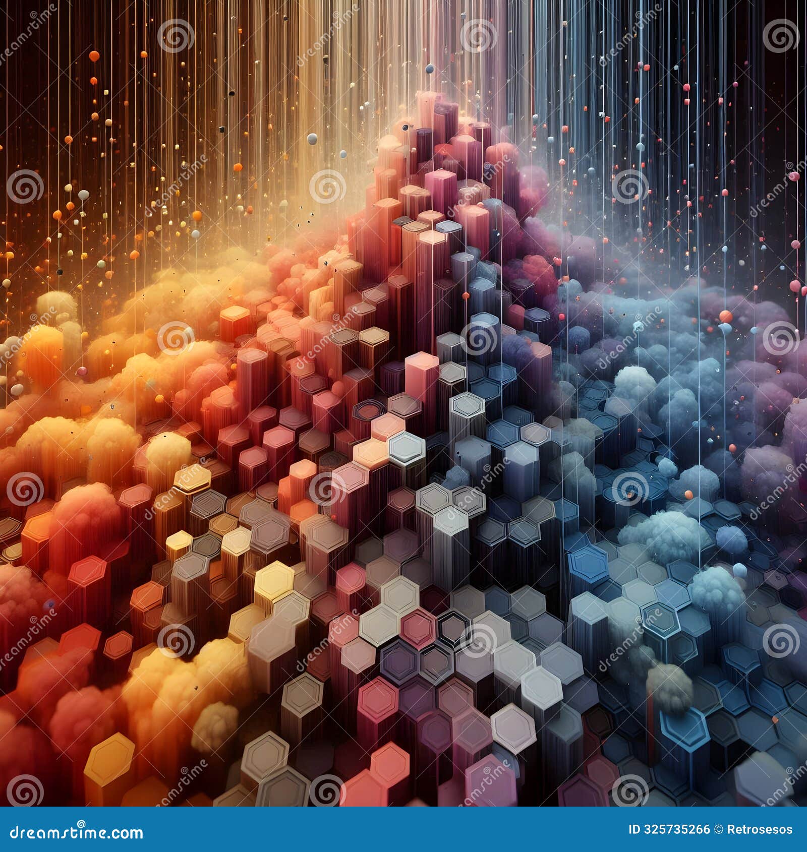 Colorful Hexagonal Structure Forming from Particle Clouds in Abstract ...