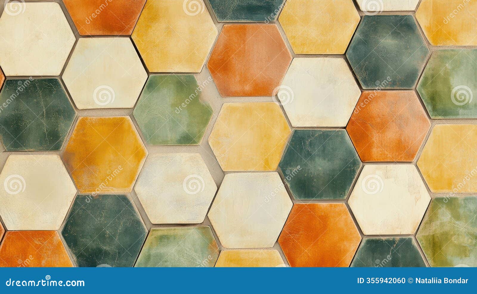 Colorful Hexagonal Tile Pattern with Rustic Texture and Various Earth ...