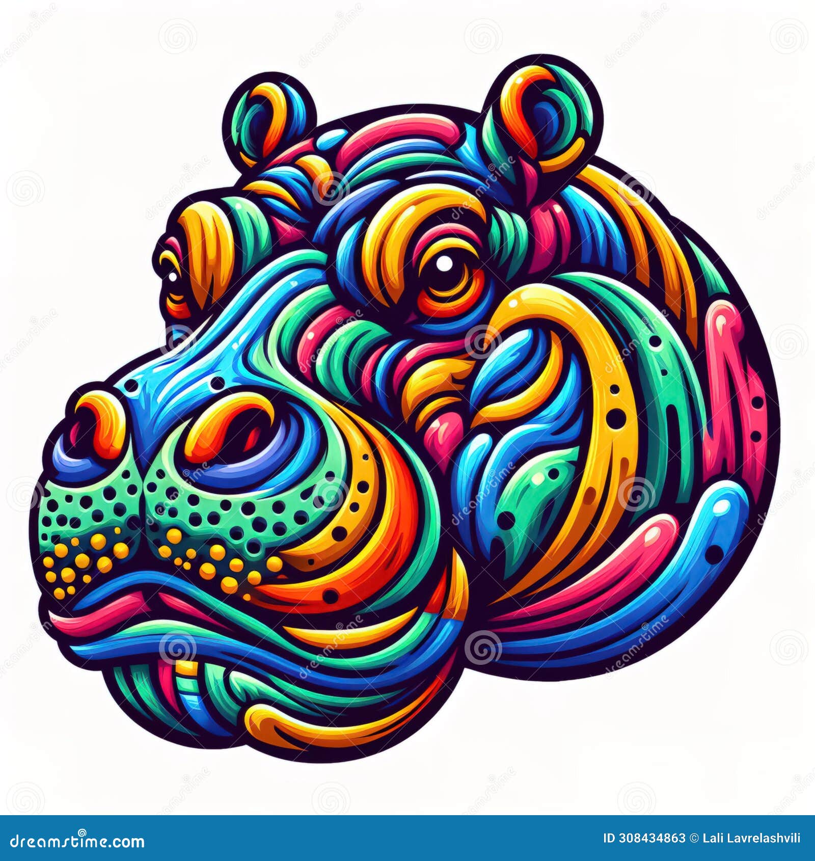 Colorful Pop Art Hippo Portraits In The Style Of Caravaggism Royalty ...