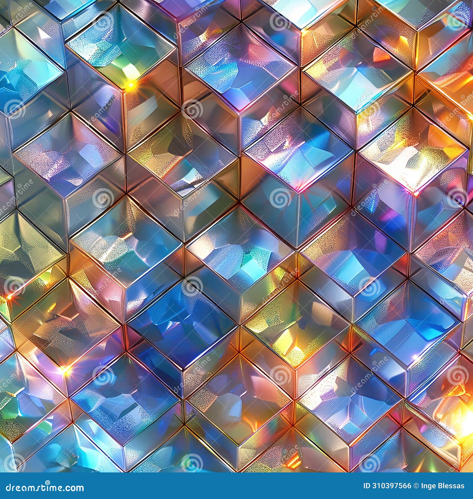 Colorful, Iridescent Geometric Cubes with a Metallic Texture. Stock ...