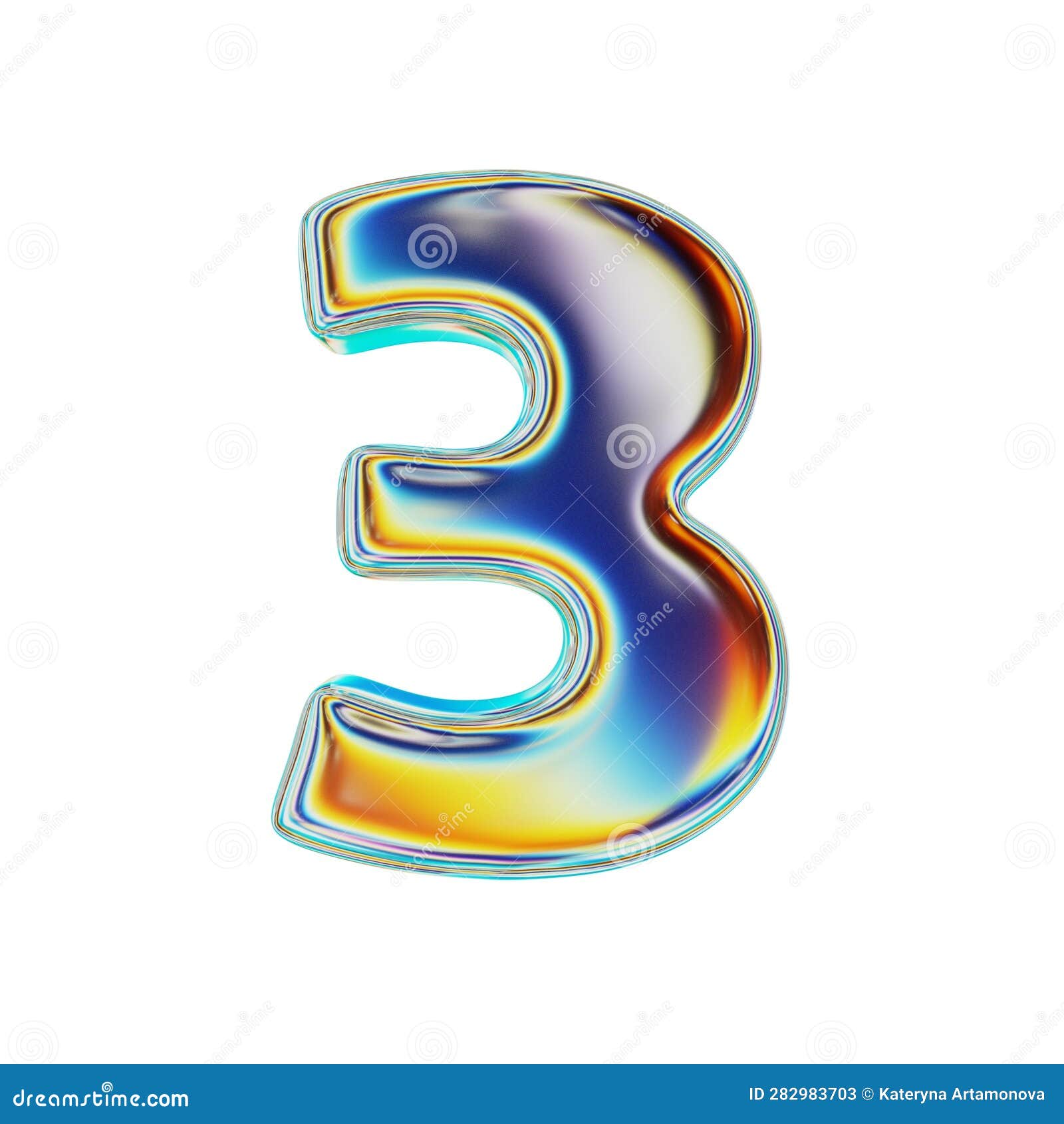 Colorful Holographic Metallic Number 3. Realistic 3D Render Stock ...