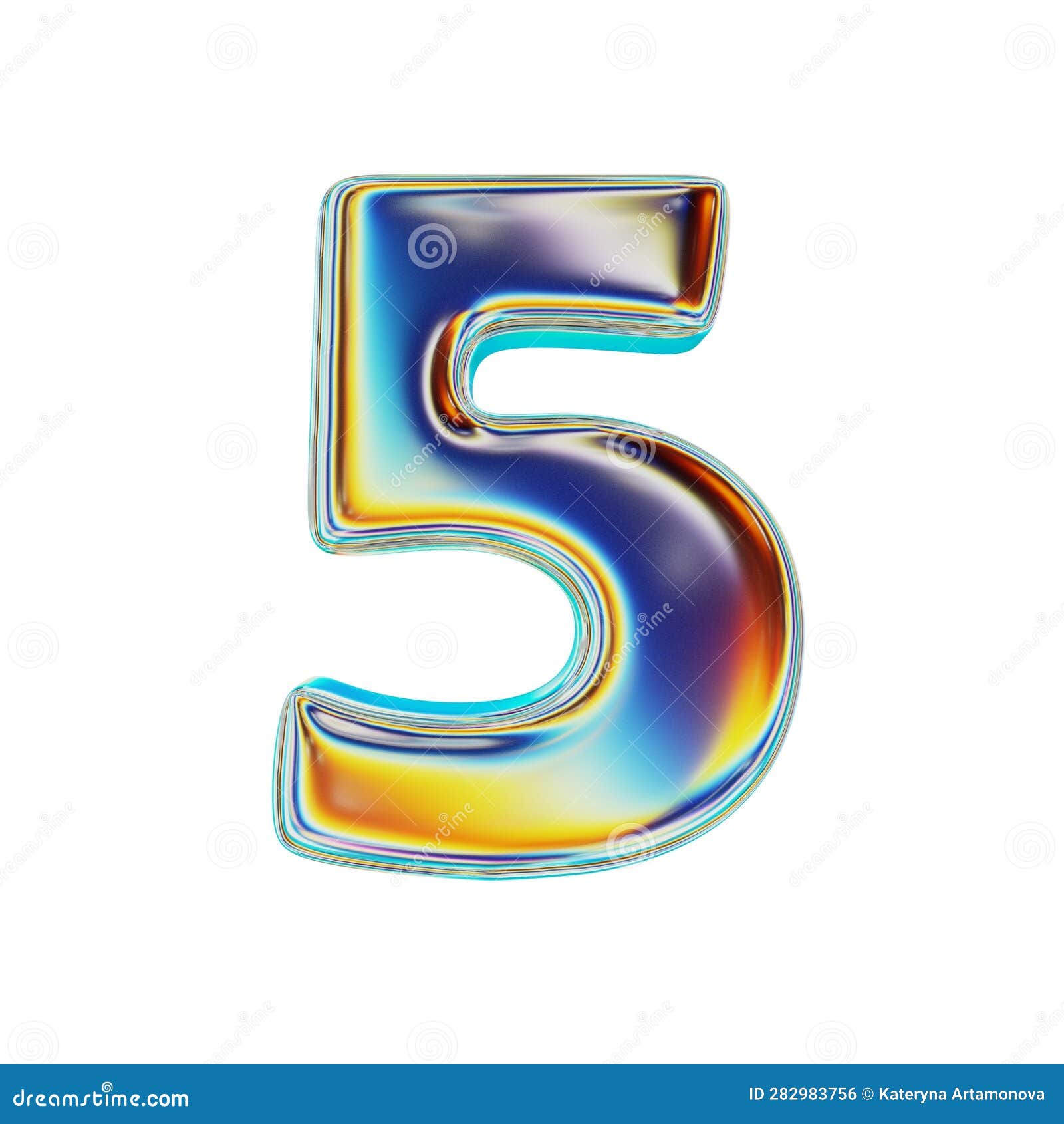 Colorful Holographic Metallic Number 5. Realistic 3D Render Stock ...