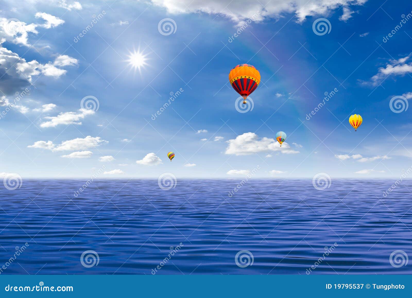 Colorful Hot Air Balloon Over the Sea Stock Image - Image of journey ...