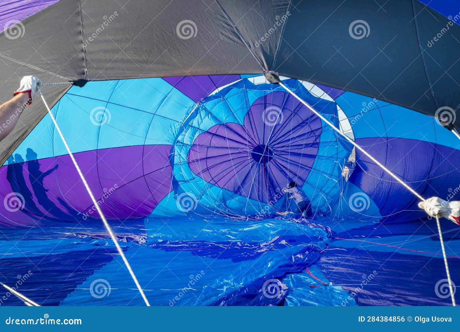 Colorful Hot Air Balloon, View from Inside of Balloon, Getting Ready ...