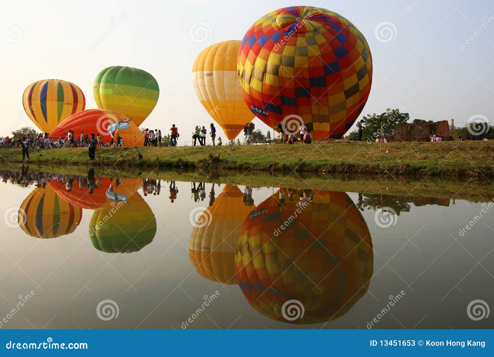 Colorful Hot Air Balloons Reflected in the Water Editorial Stock Photo ...
