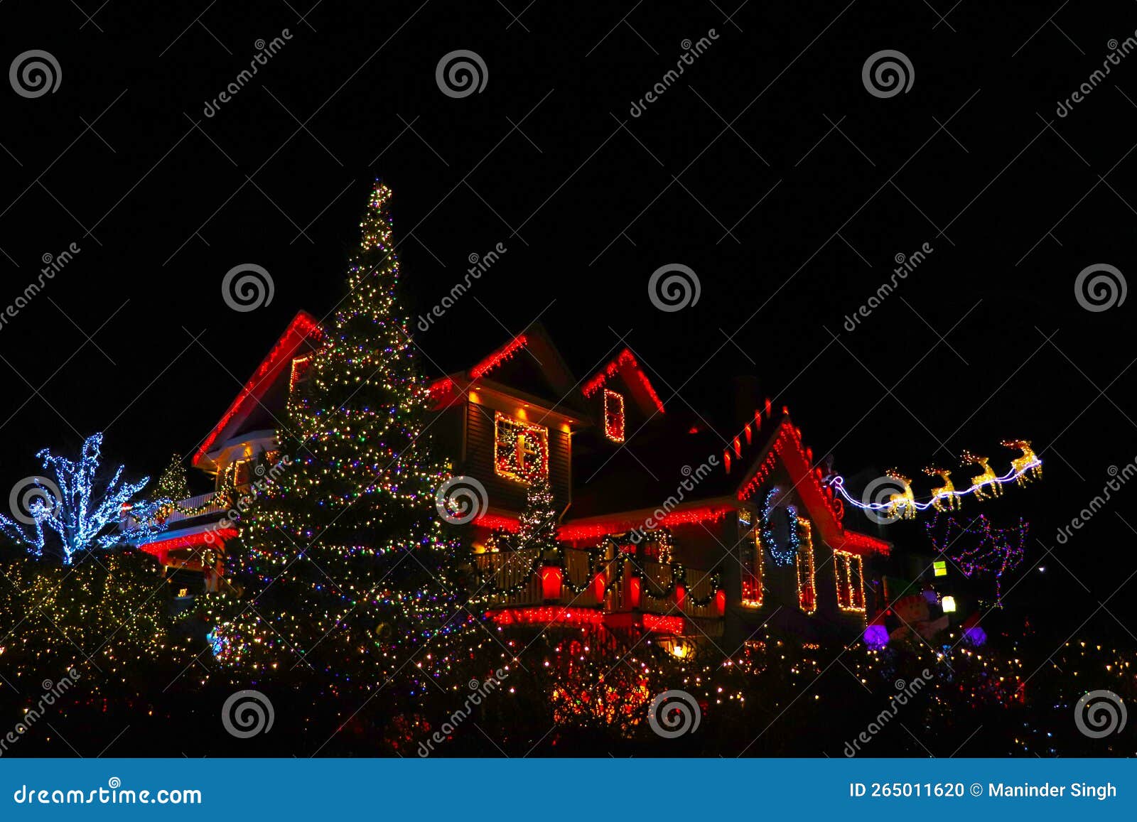 House with Christmas Lights Stock Photo - Image of date, house: 265011620