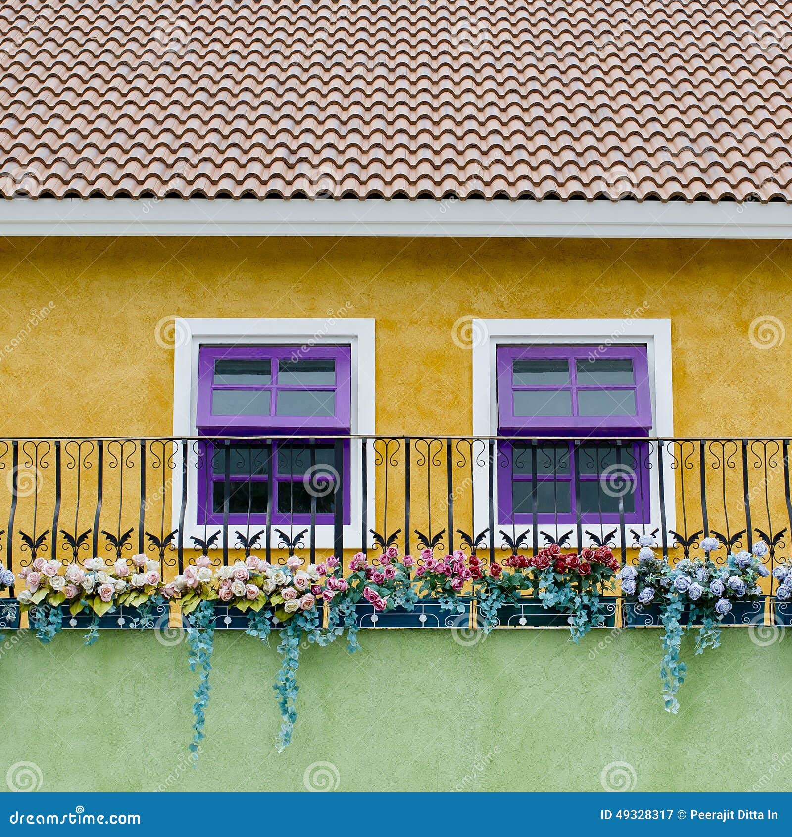 Colorful House with Violet and White Windows Stock Image - Image of ...