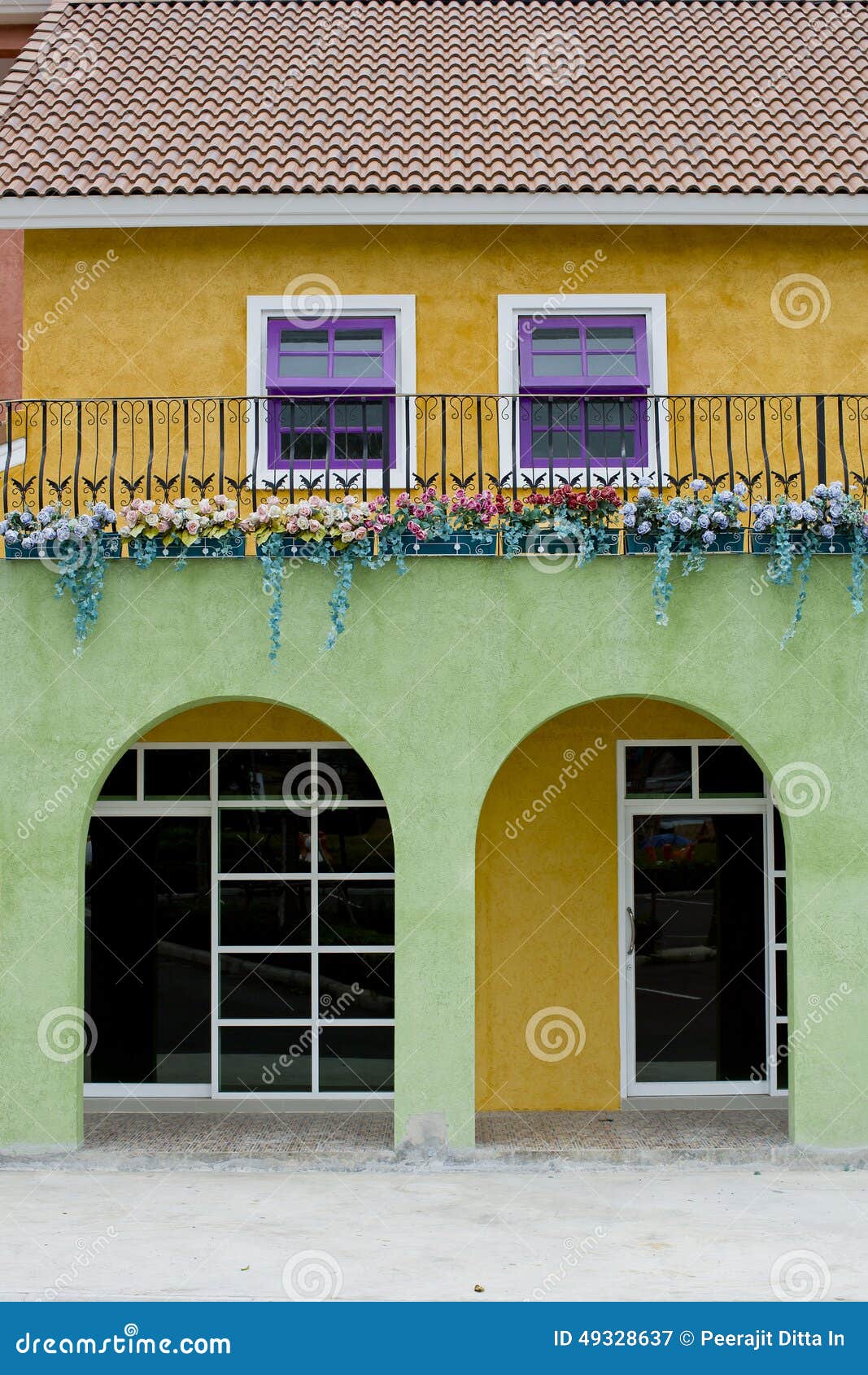 Colorful House with Violet and White Windows Stock Image - Image of ...