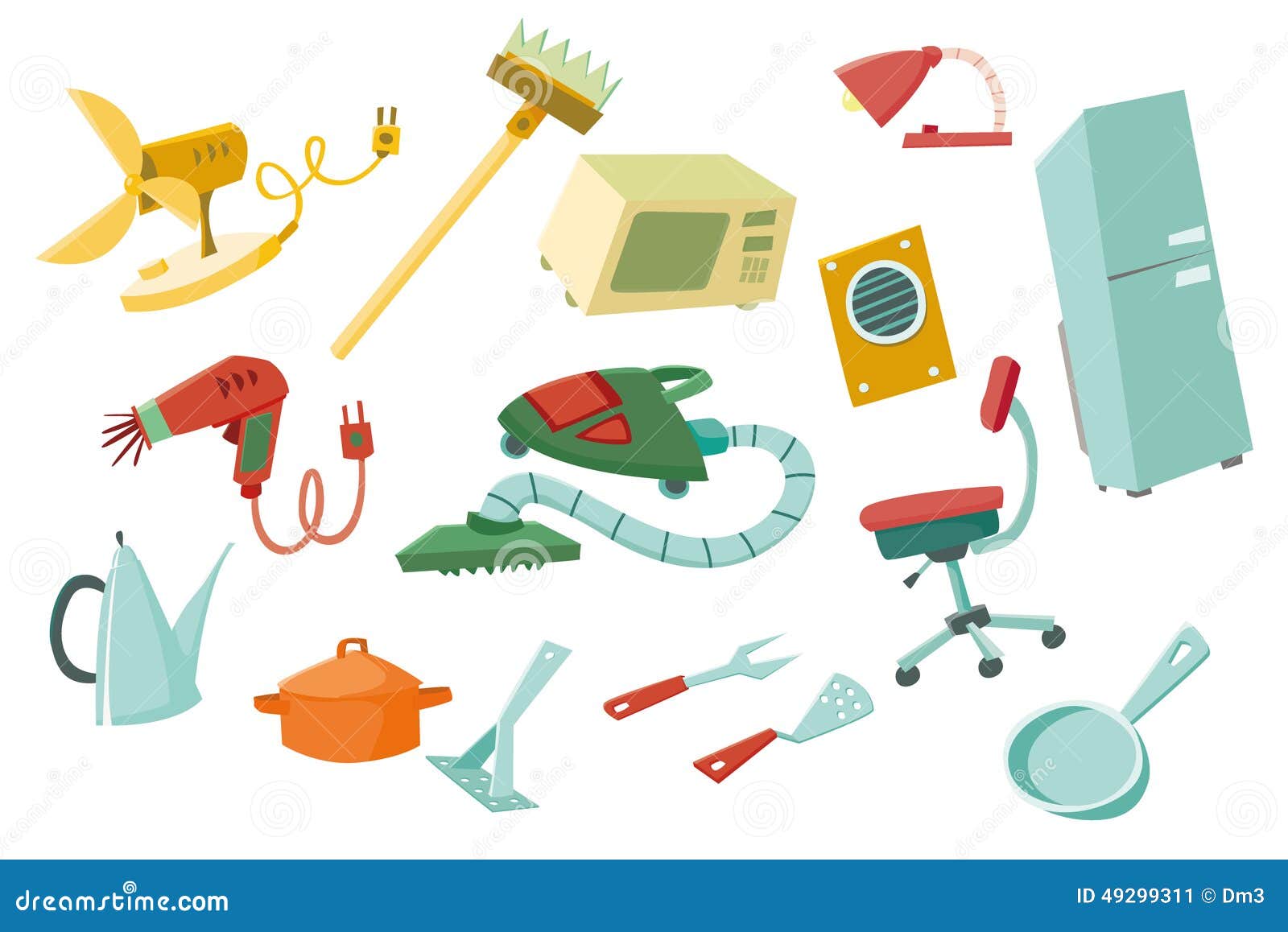 Colorful household items 2 stock vector. Illustration of fork - 49299311