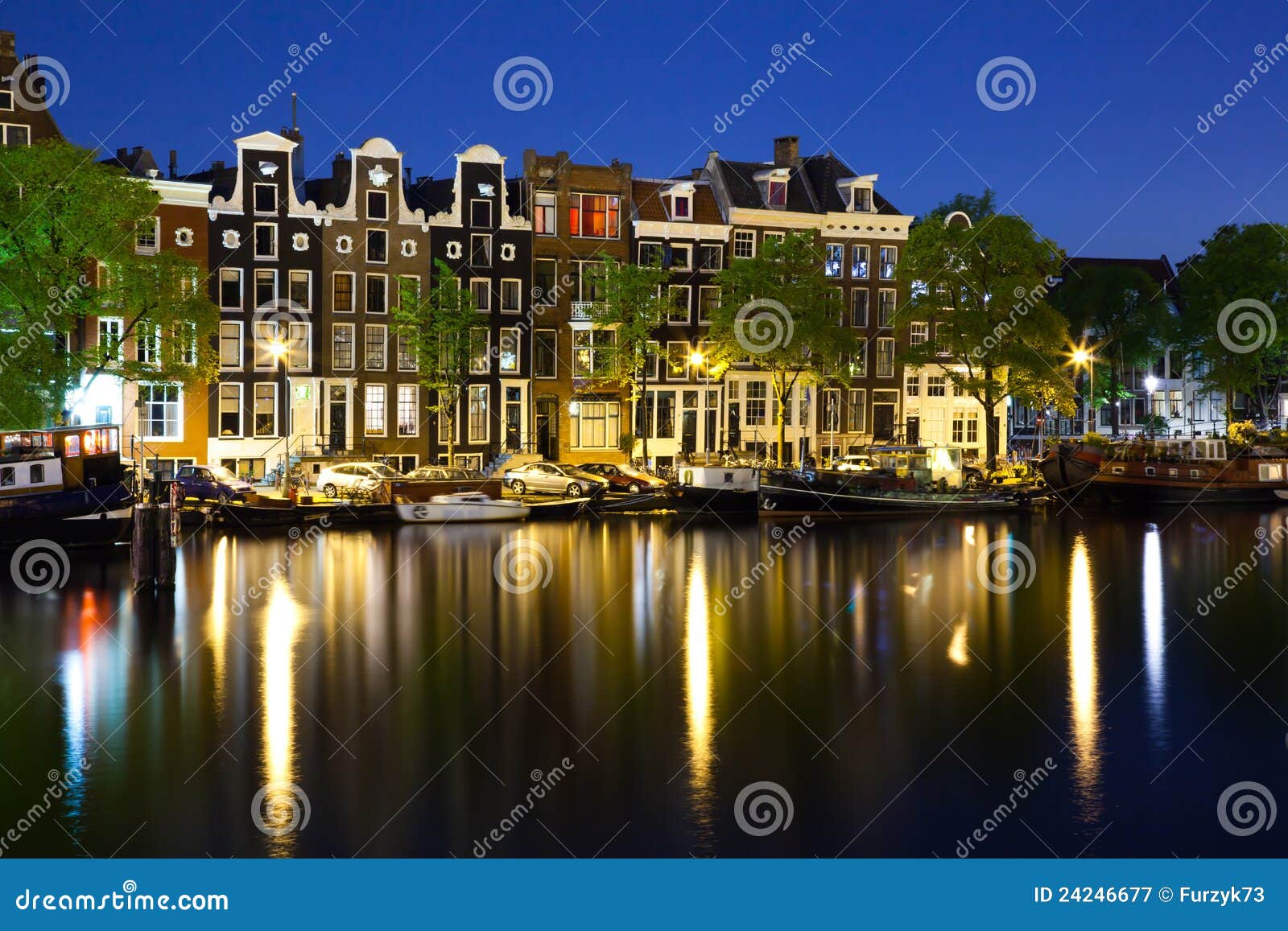 Colorful Houses in Amsterdam at Night Stock Image - Image of angle ...