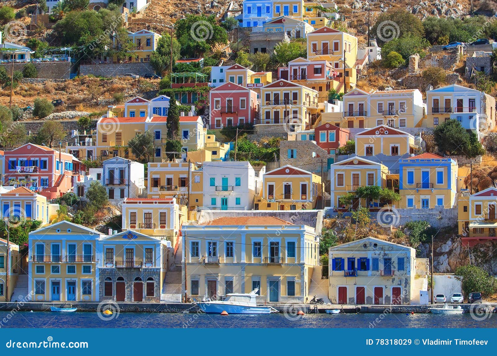 Colorful Houses Lining the Harbor at Simi, Greece Stock Image - Image ...