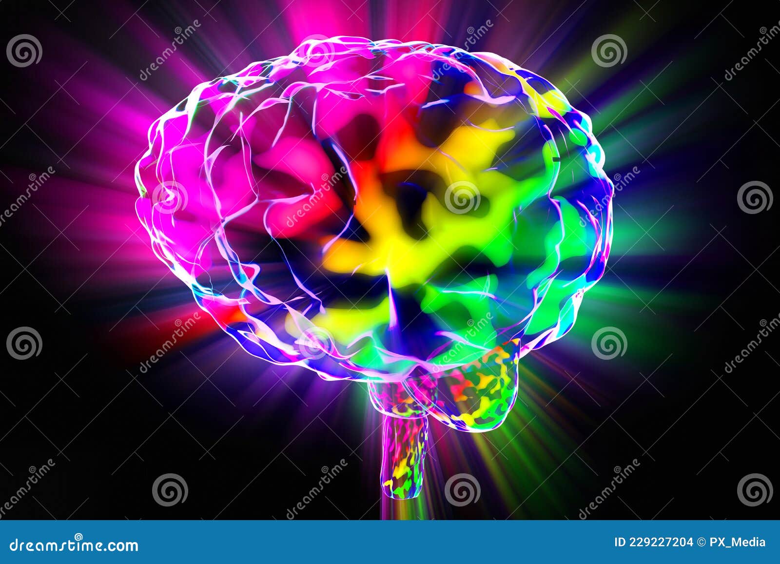 Human Brain and Light Rays - 3D Illustration Stock Illustration ...