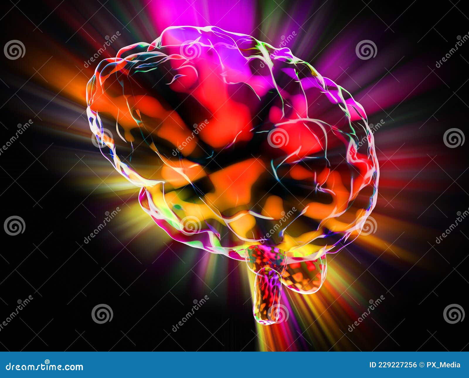 Human Brain and Light Rays - 3D Illustration Stock Illustration ...