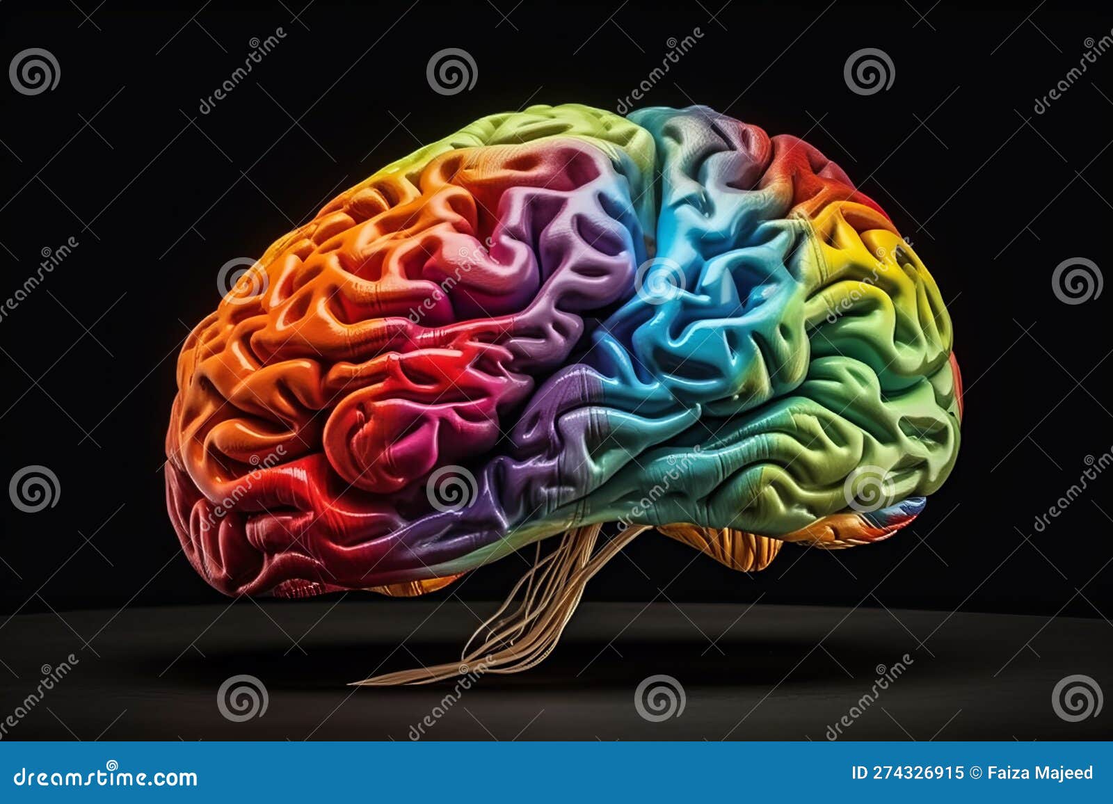 Colorful Human Brain Model, Isolated on Black Background Stock ...