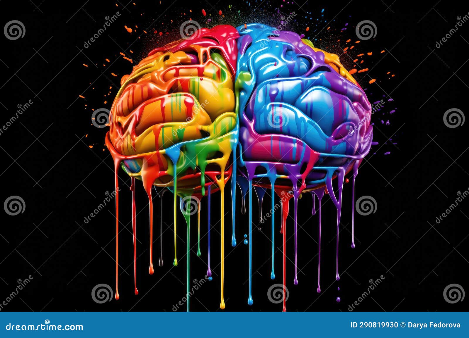 Colorful Human Brain with Rainbow Splash on Dark Background. Stock ...