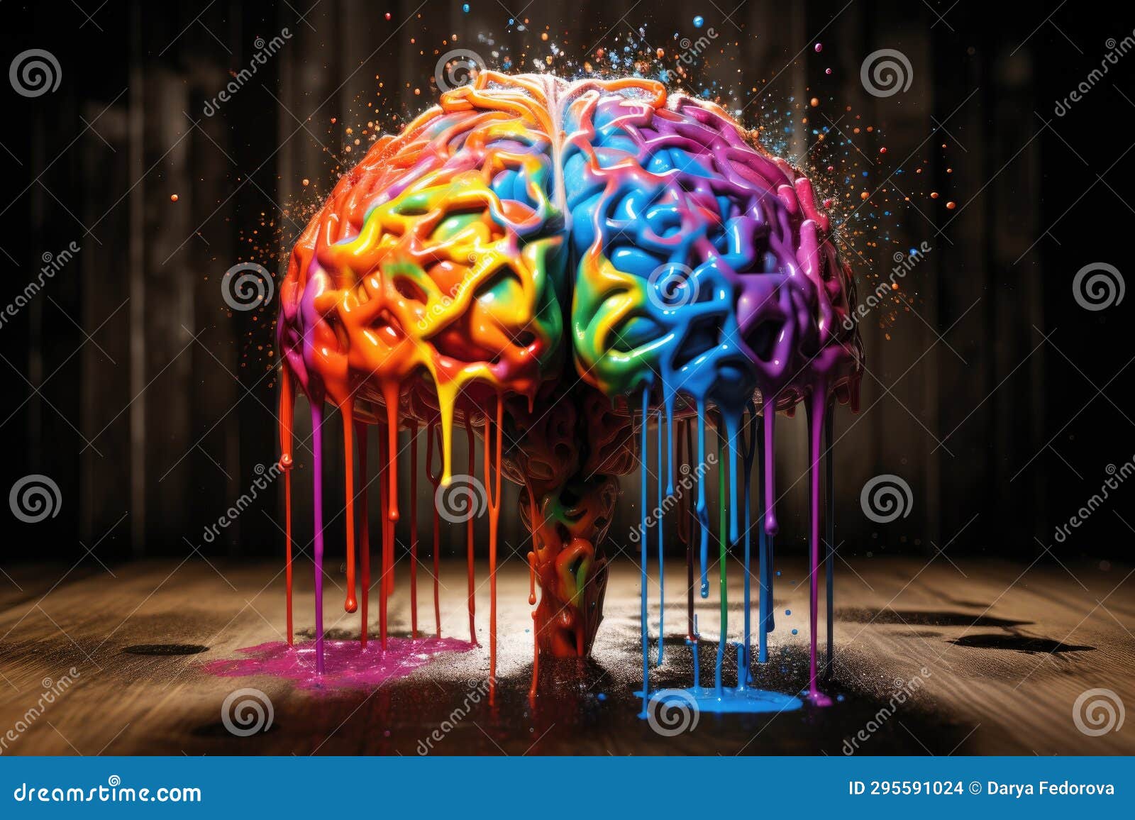 Colorful Human Brain with Rainbow Splash on Dark Background. Stock ...