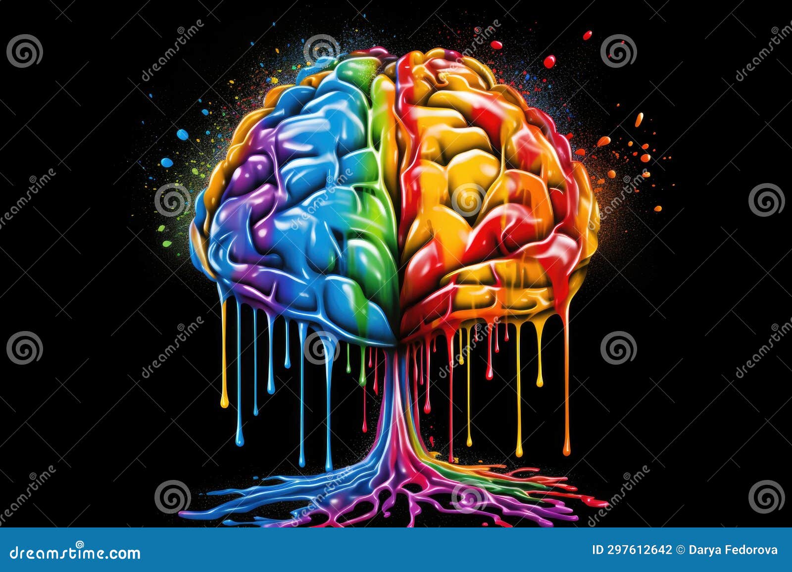 Colorful Human Brain with Rainbow Splash on Dark Background. Stock ...