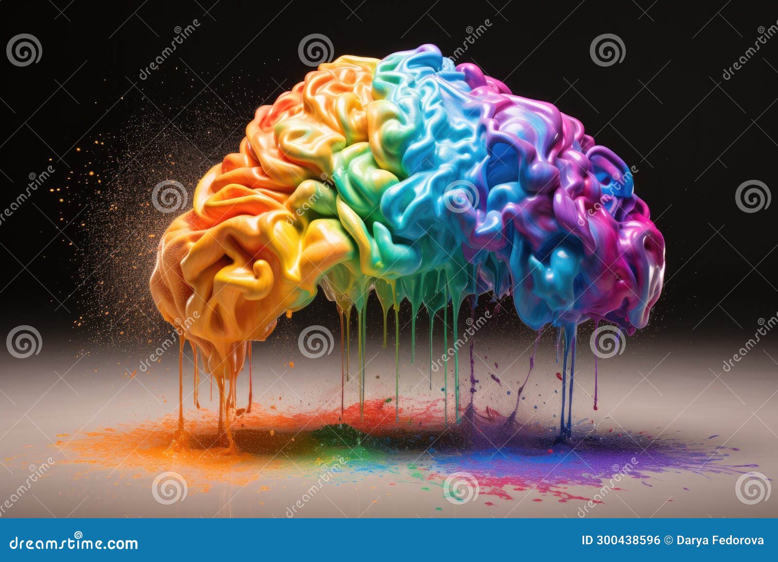 Colorful Human Brain with Rainbow Splash on Dark Background. Stock ...
